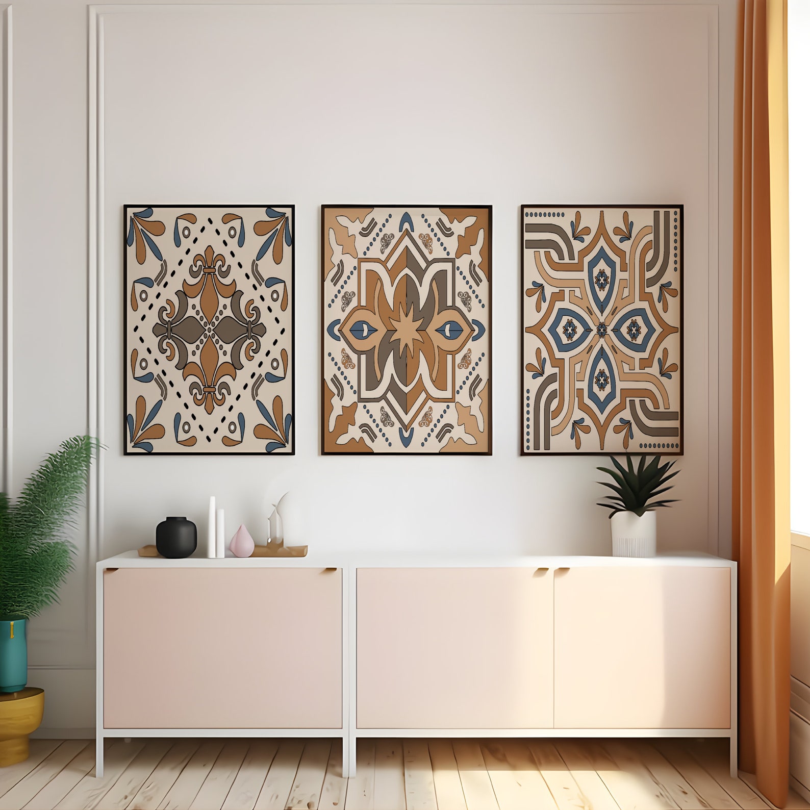 Moroccan Tiles Print Set of 3, North African Art Posters, Digital Tile ...