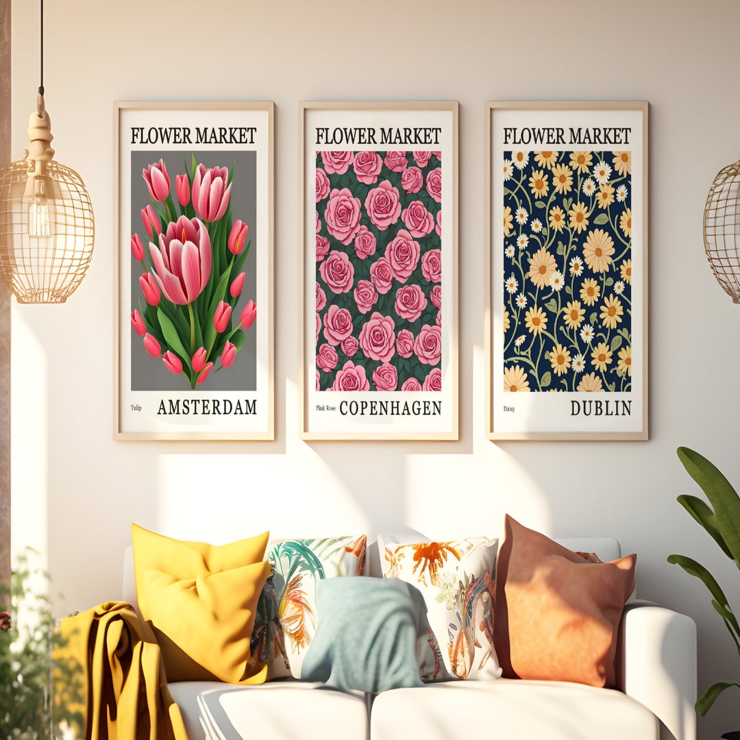 Flower Market Poster Set of 3 Boho Prints Floral Wall Art - Etsy