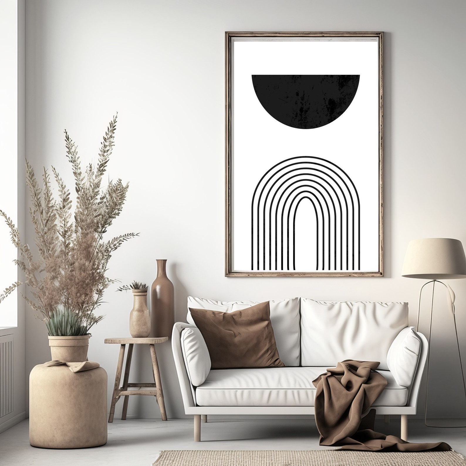 Black and White Abstract Geometric Poster, Boho Art Prints, Digital Art ...