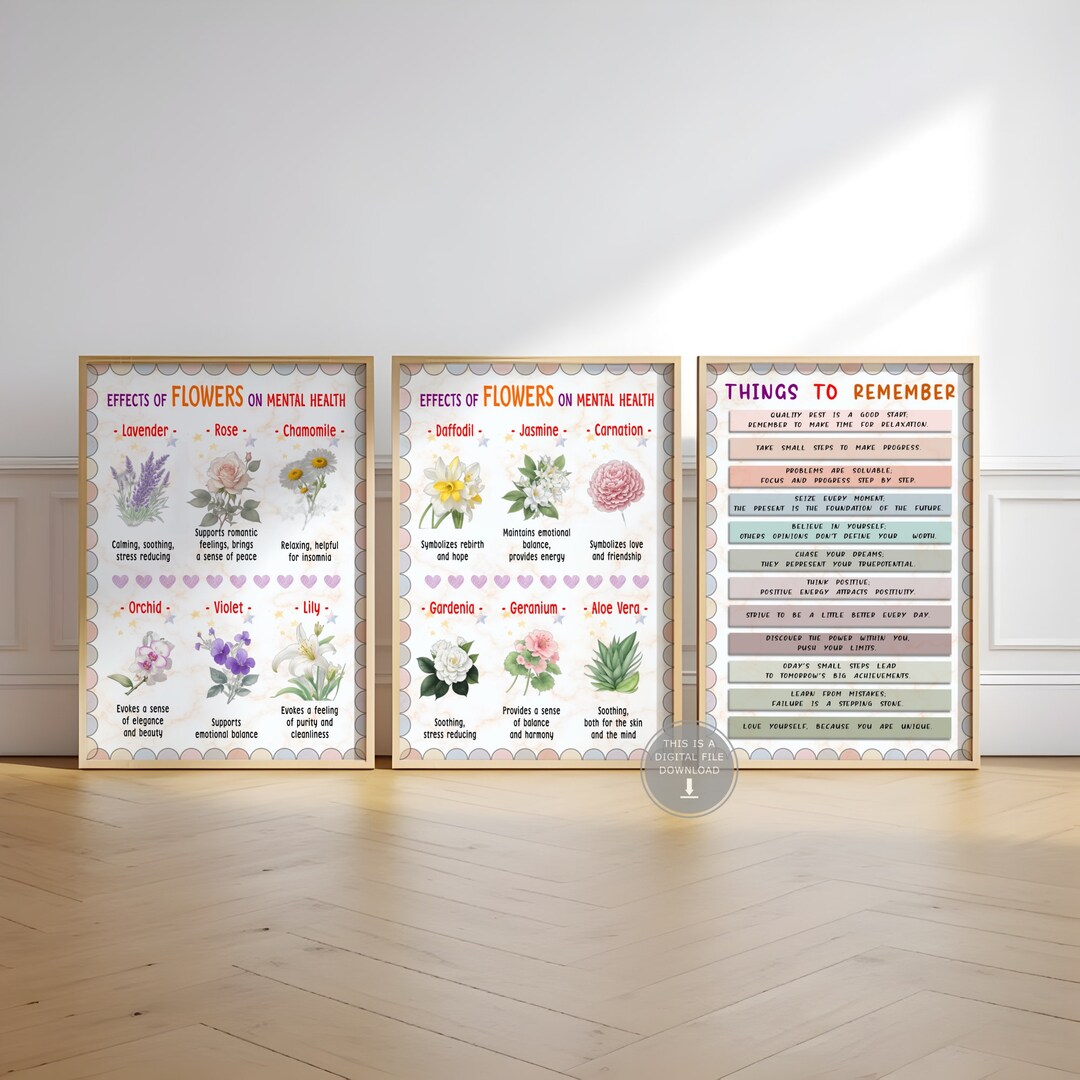 Effects of Flowers Mental Health and Things to Remember Set of 3 Poster ...