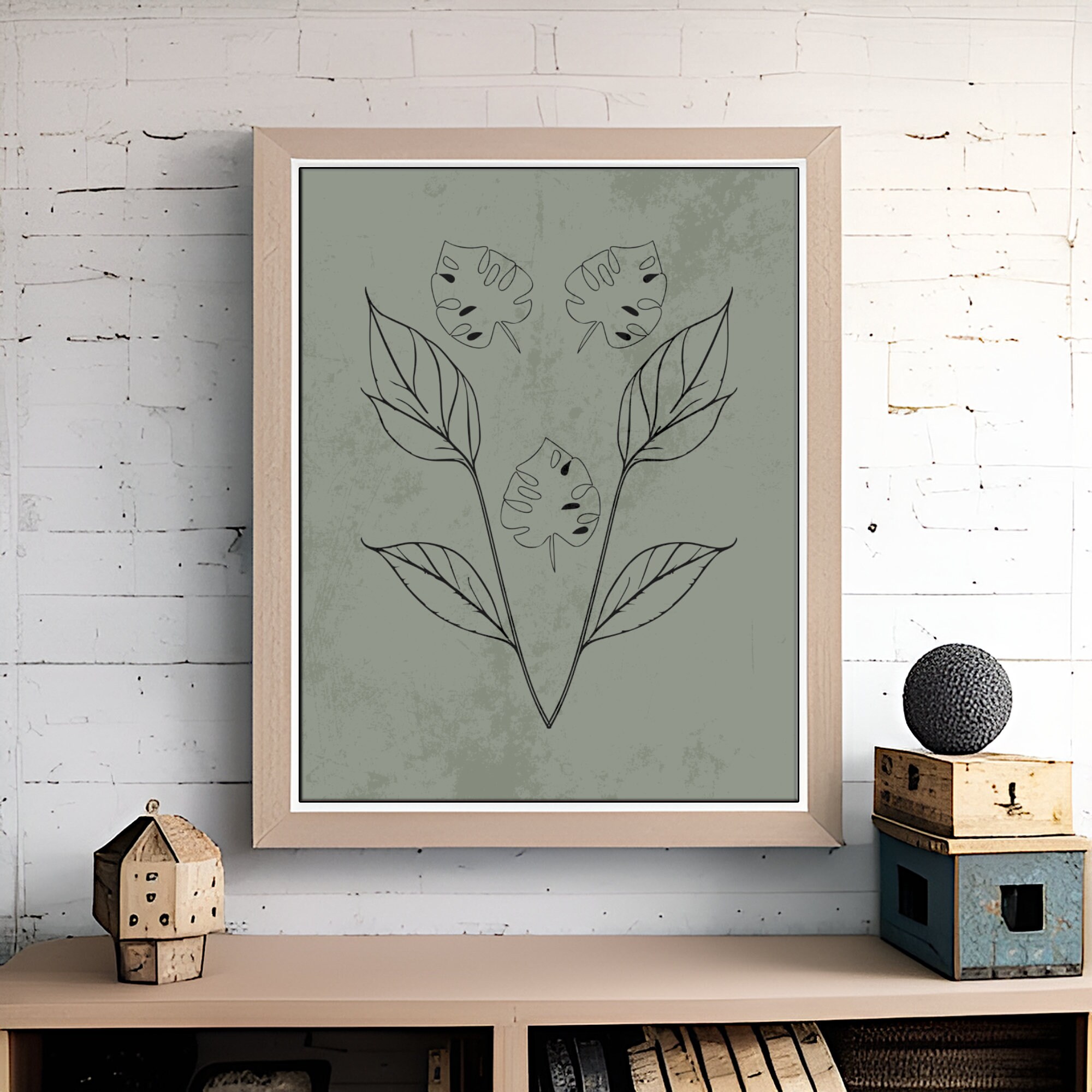 Scandinavian Sage Green Wild Flower Wall Art Black Botanical - Etsy