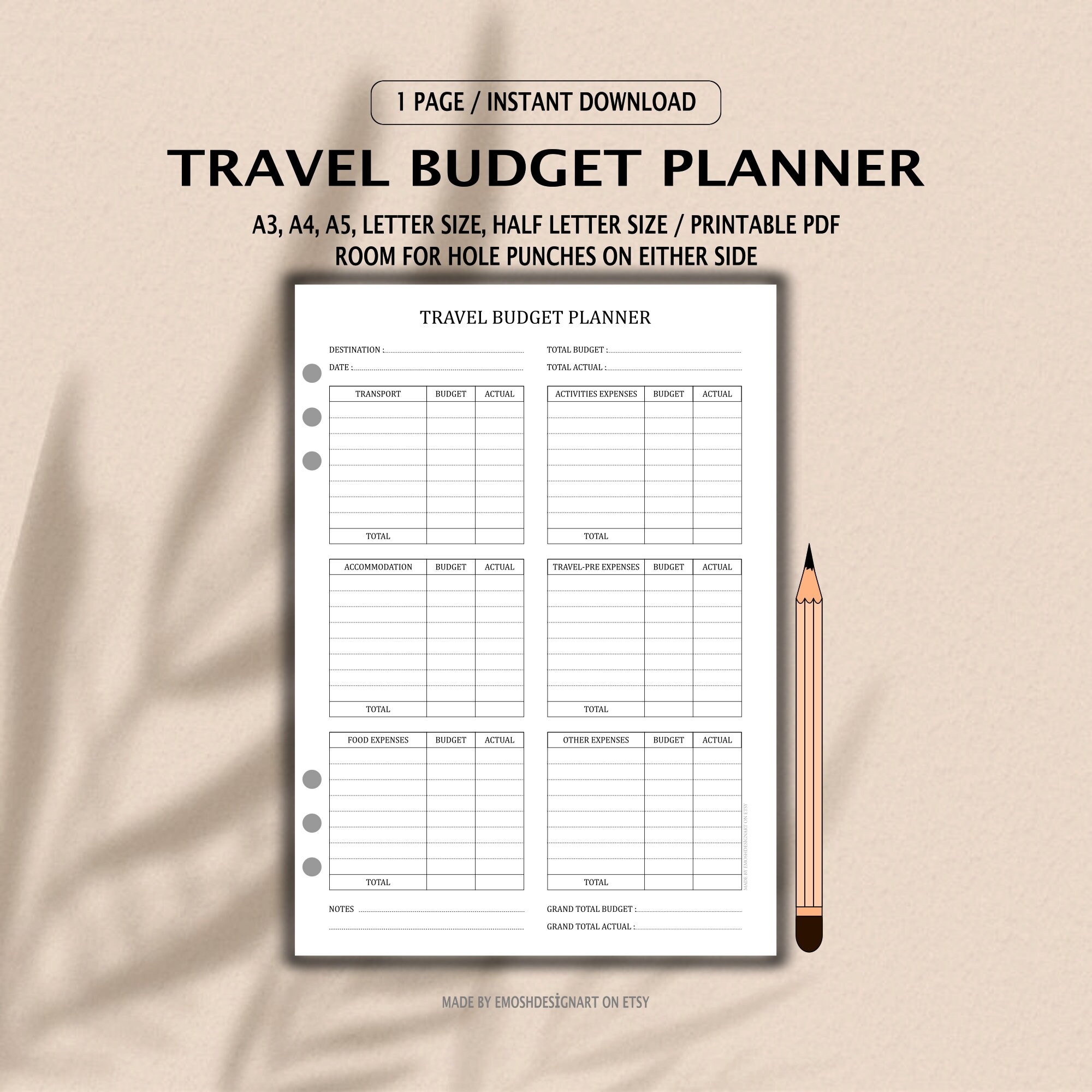 Travel Budget Planner Printable Work Holiday Spending - Etsy