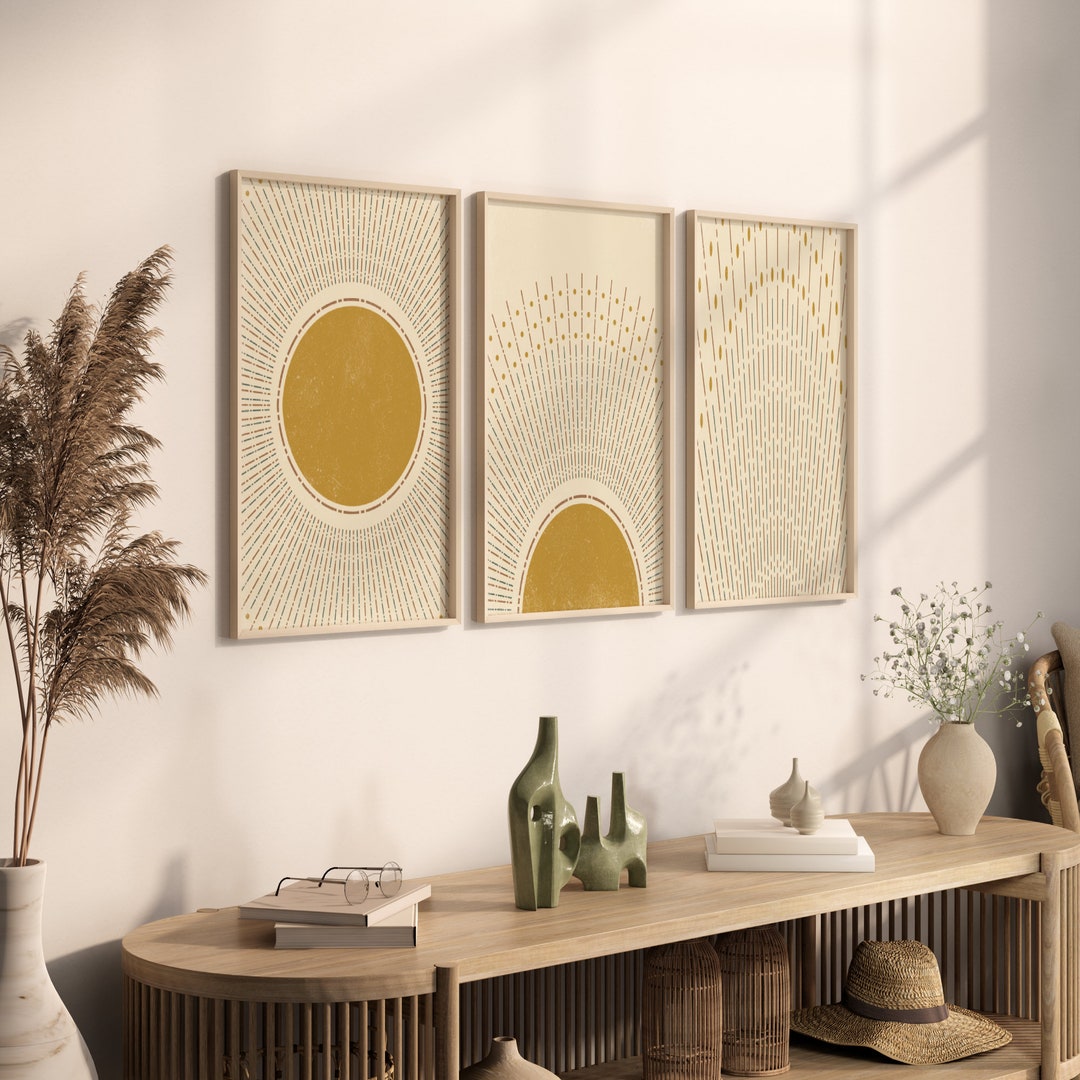 Rising Sun Boho Wall Art Set of 3, Sun Art Prints, Sun Print, Sunset ...