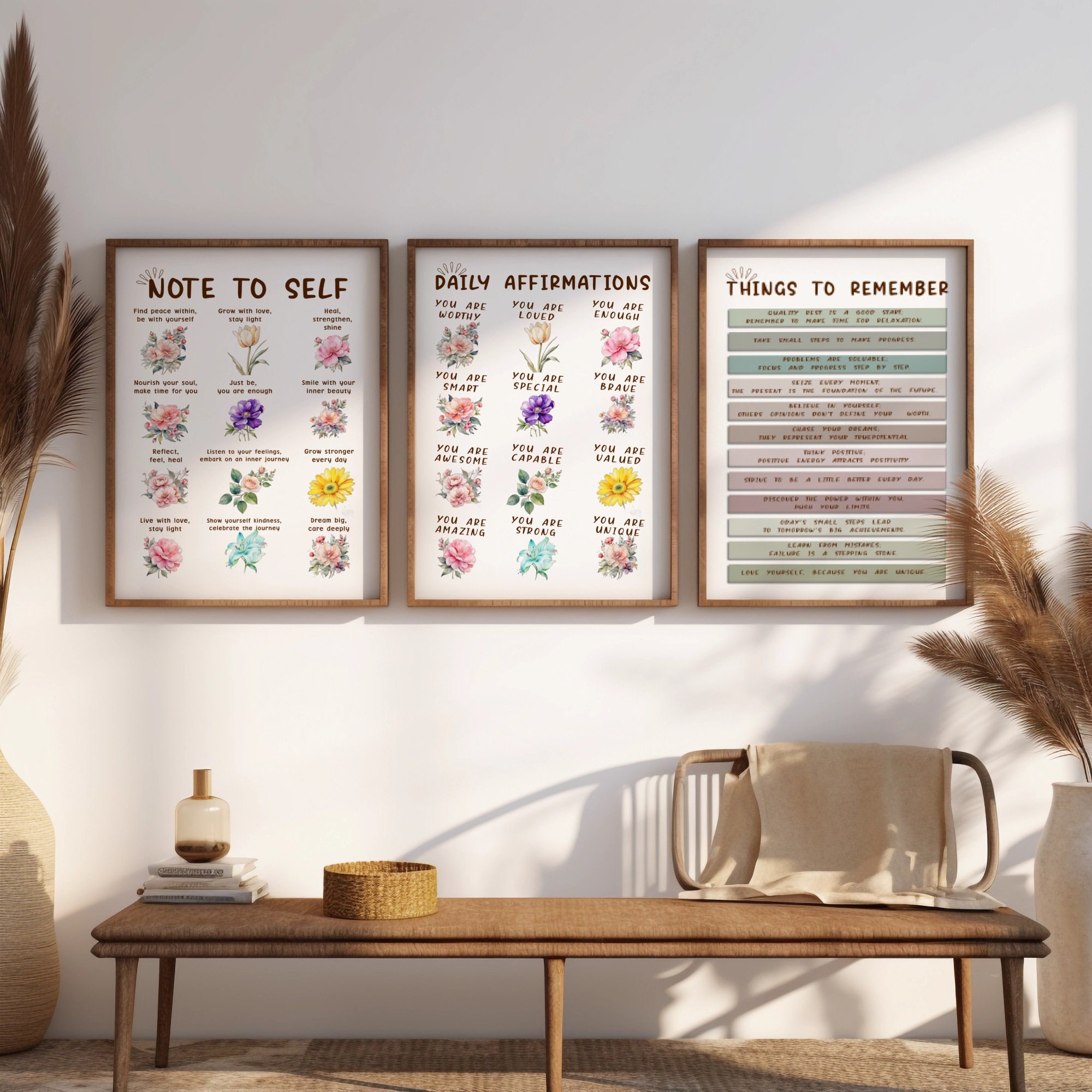 Mental Health Poster Set of 3, Note to Self Wall Art, Daily ...