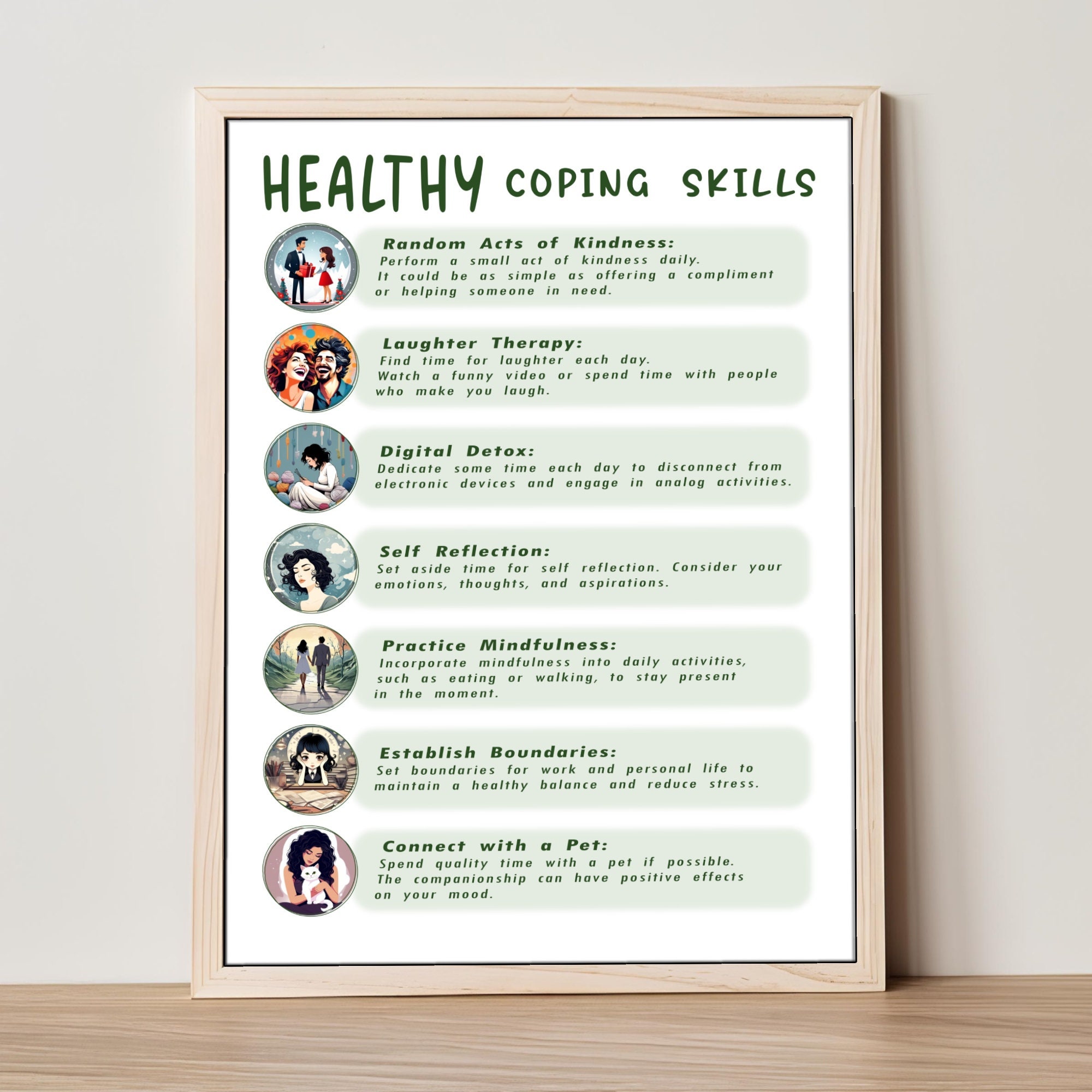 Health Coping Skills Sage Green Poster 3 Set, Therapy Office, Stress ...
