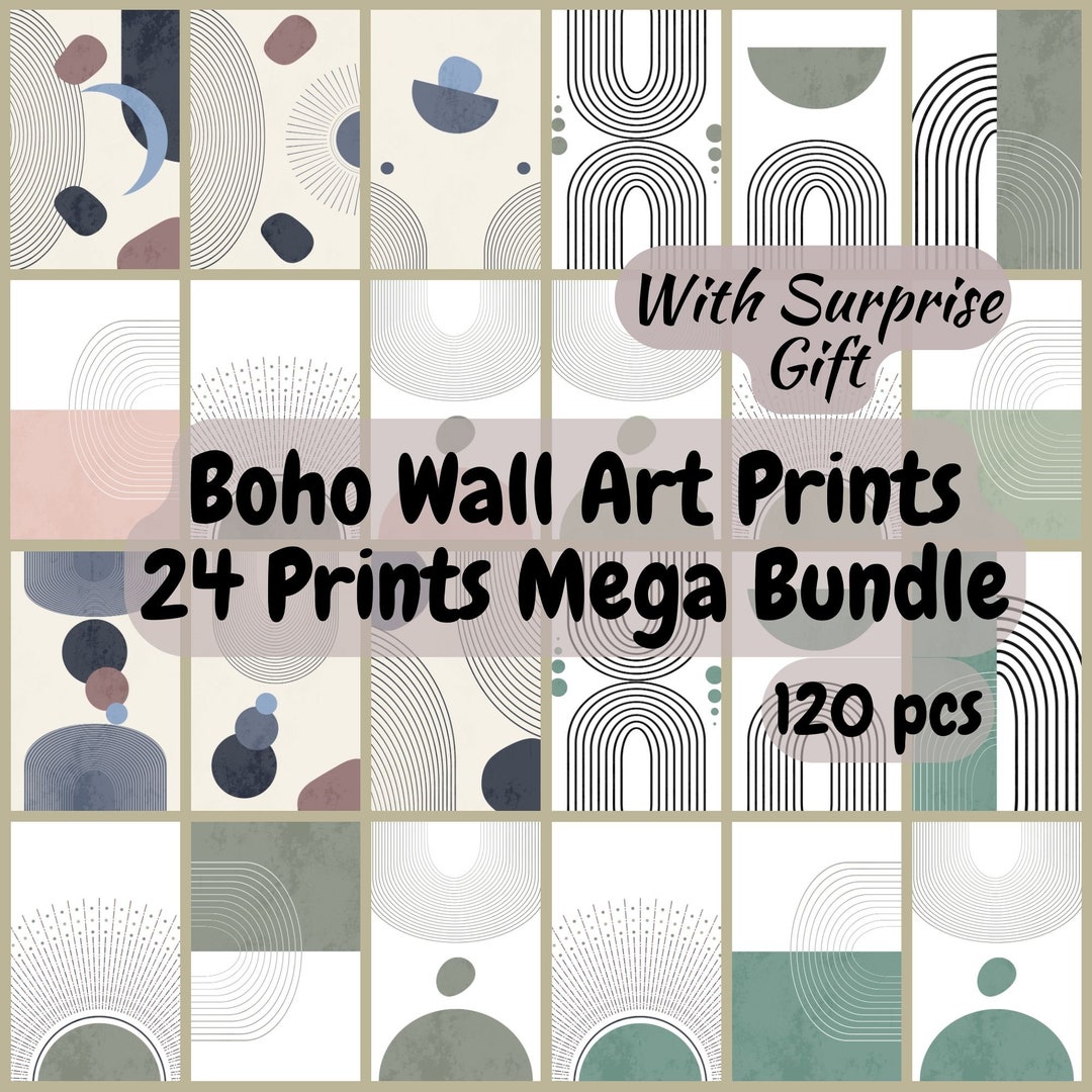 120 Pieces Prints Mega Bundle Boho Wall Art Prints, Pink and Sage Green ...