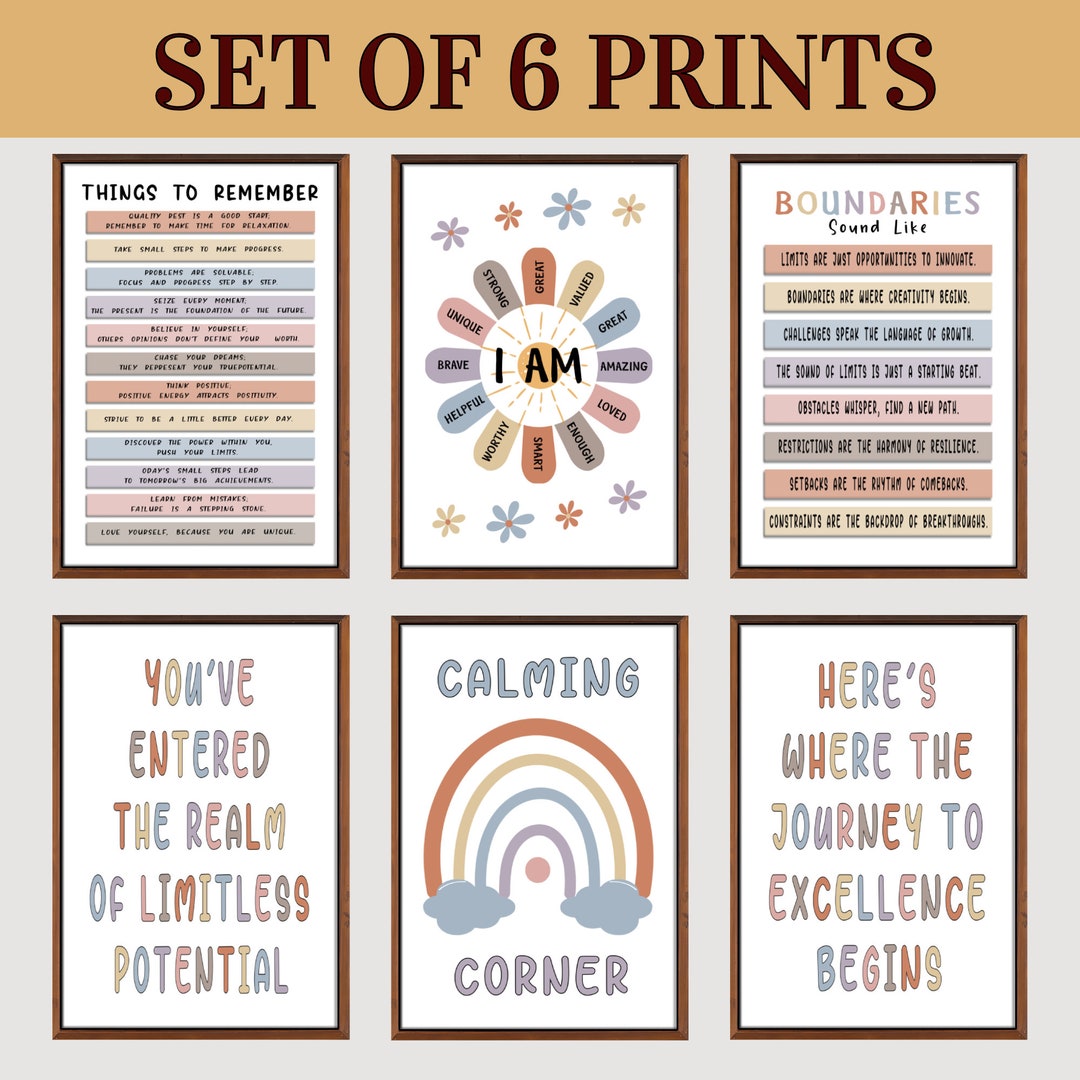 Soft Boho Calming Corner Posters Set of 6 , Coping Techniques Wall ...