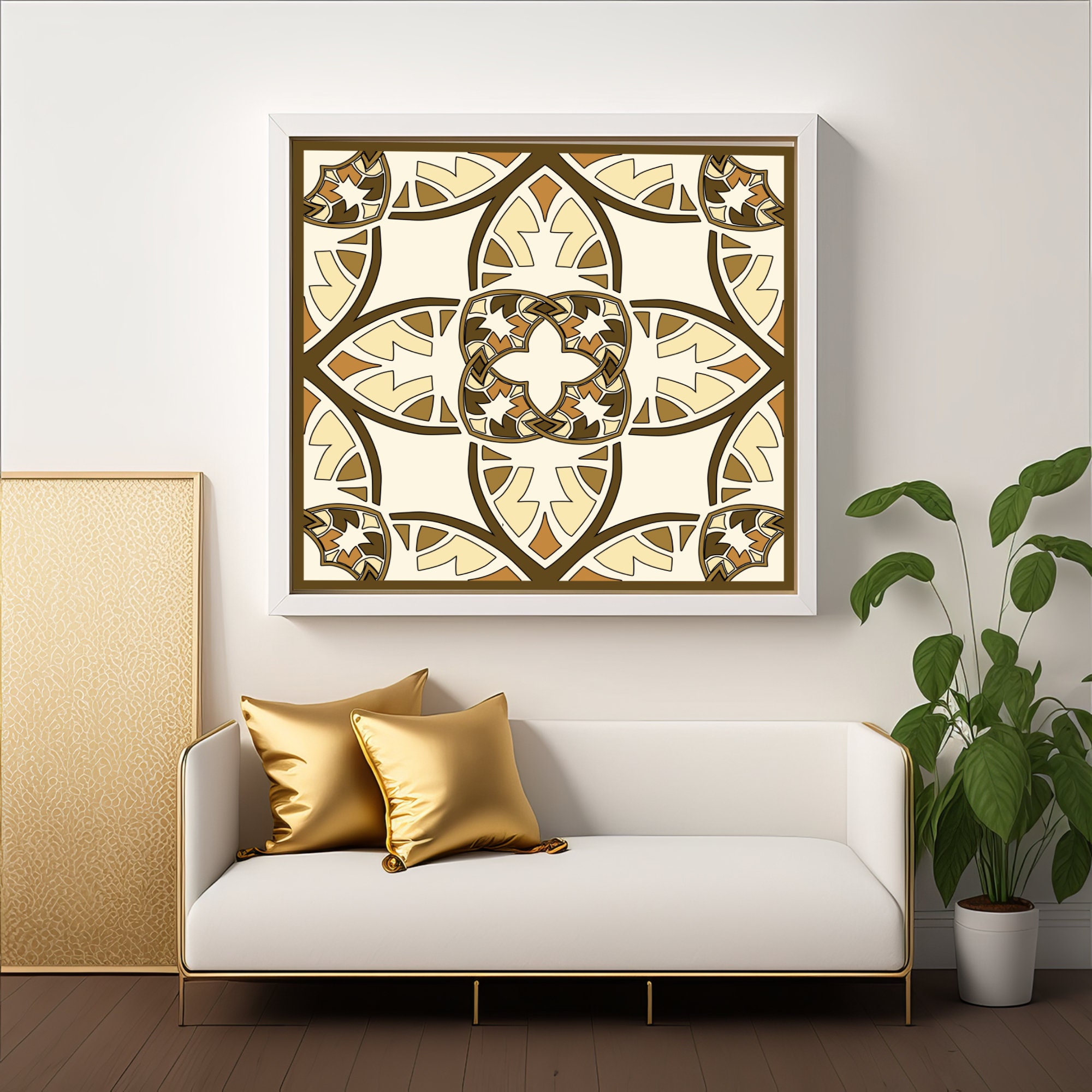 Oriental Tiles Print Set of 6, Gold Ethnic Wall Art, Moroccan Digital ...