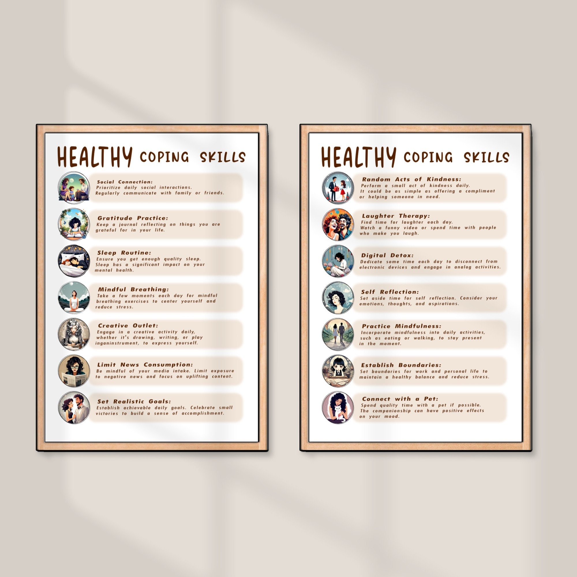 Healthy Coping Skills Beige Poster, Therapy Office Decor Stress ...