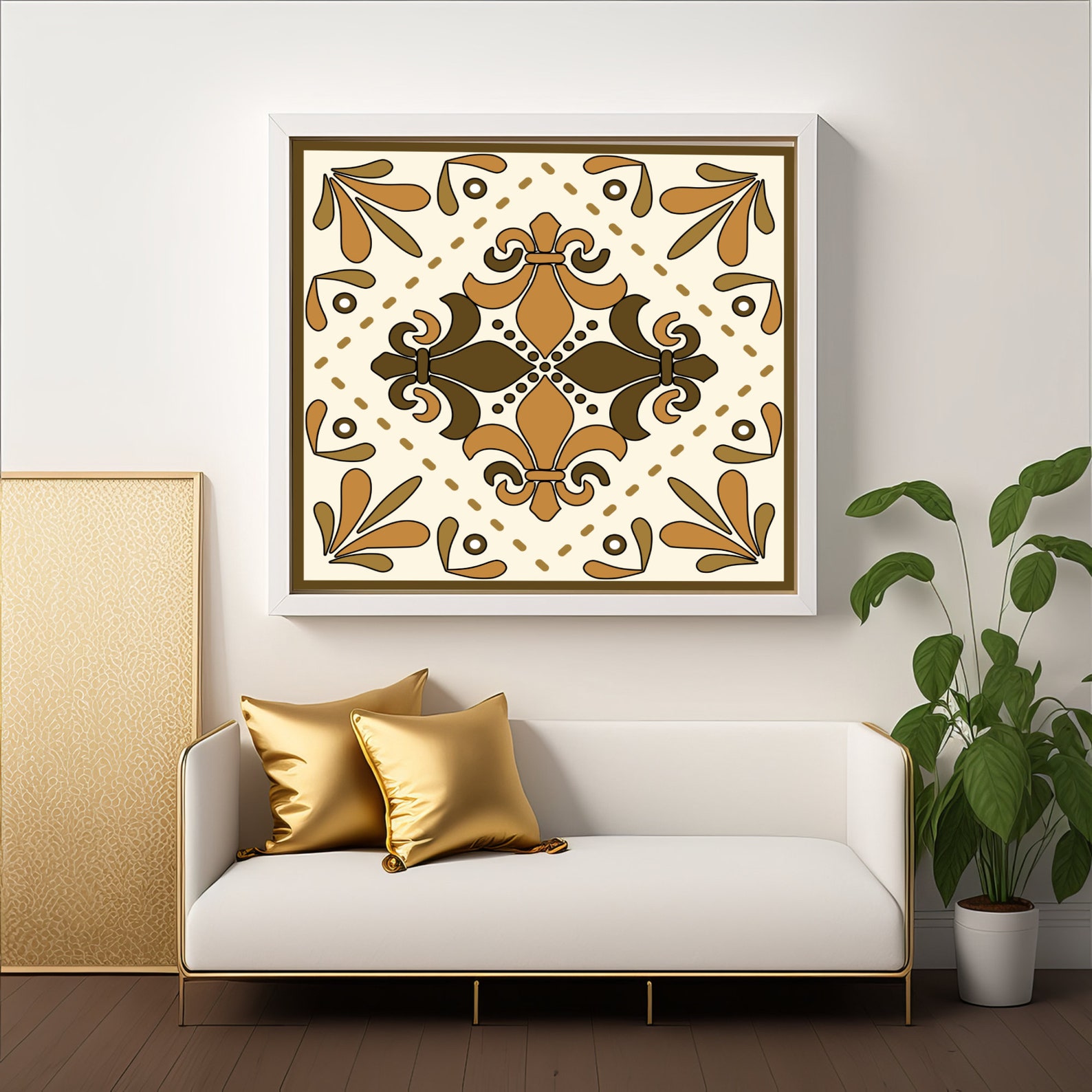 Oriental Tiles Print Set of 6, Gold Ethnic Wall Art, Moroccan Digital ...