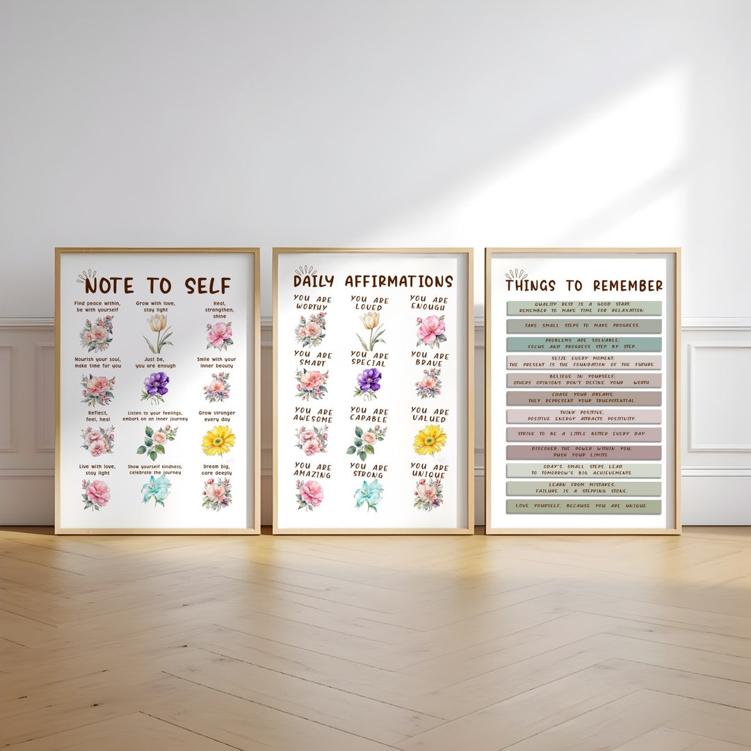 Mental Health Poster Set of 3, Note to Self Wall Art, Daily ...