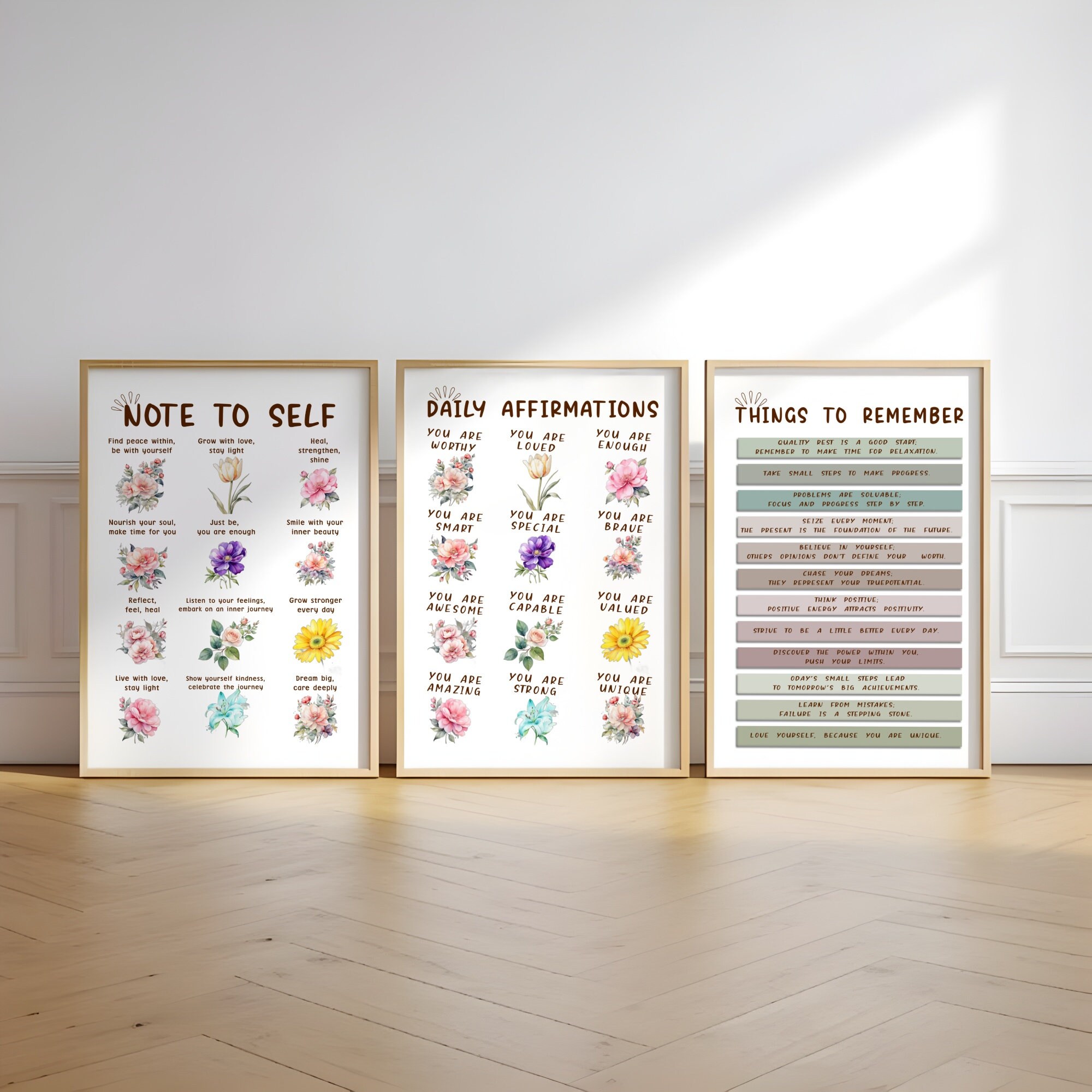 Mental Health Poster Set of 3, Note to Self Wall Art, Daily ...