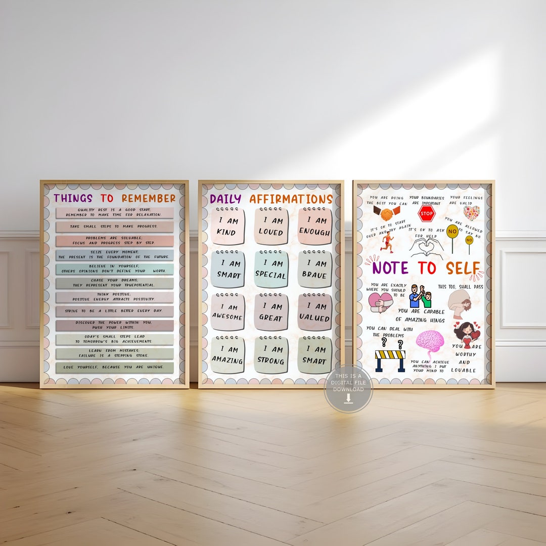 Mental Health Posters Set of 3 Psychology Prints, Positivity Wall Art ...