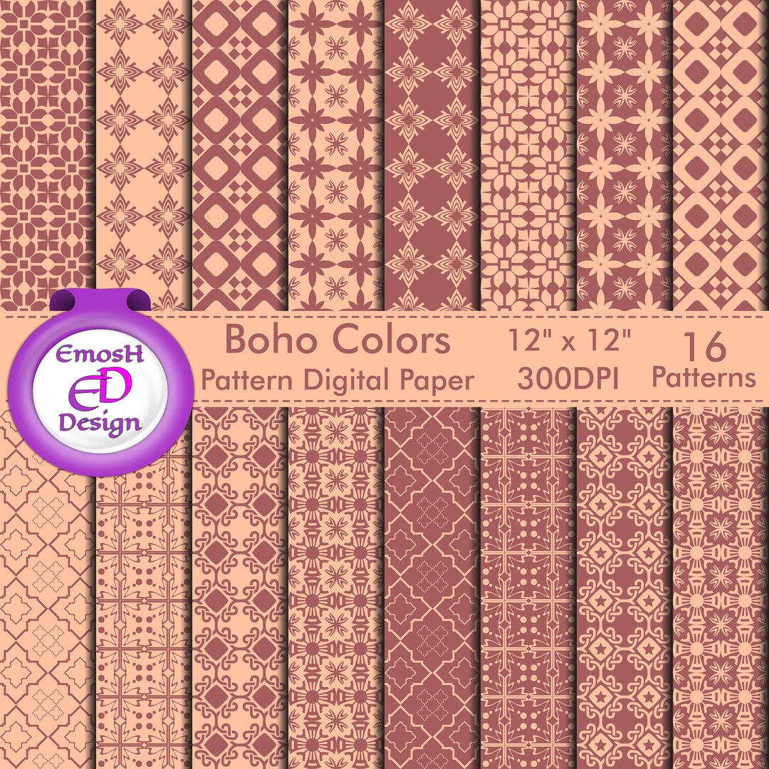 Boho Colors Pattern Digital Paper, Boho Collection Digital Paper ...