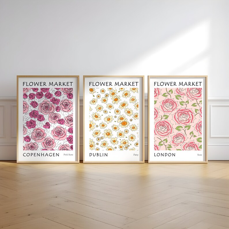 Flower Market Print Set of 3, Abstract Flowers Printable Wall Art ...