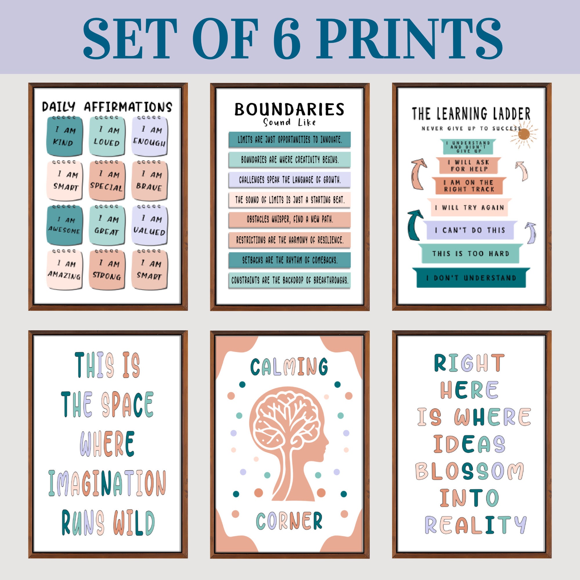 Daily Affirmations Kids Room Poster Set of 6, Boundaries Sound Like ...
