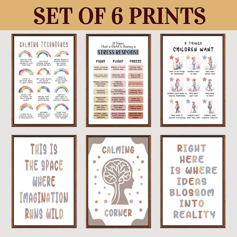 Calming Technique Classroom Decor Set of 6, Stress Response, 9 Things ...