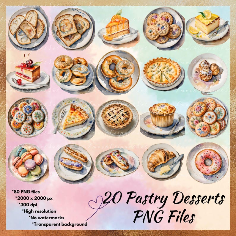 Watercolor Patisserie Clipart, Bakery Dessert 80 PNG, Birthday Cake ...