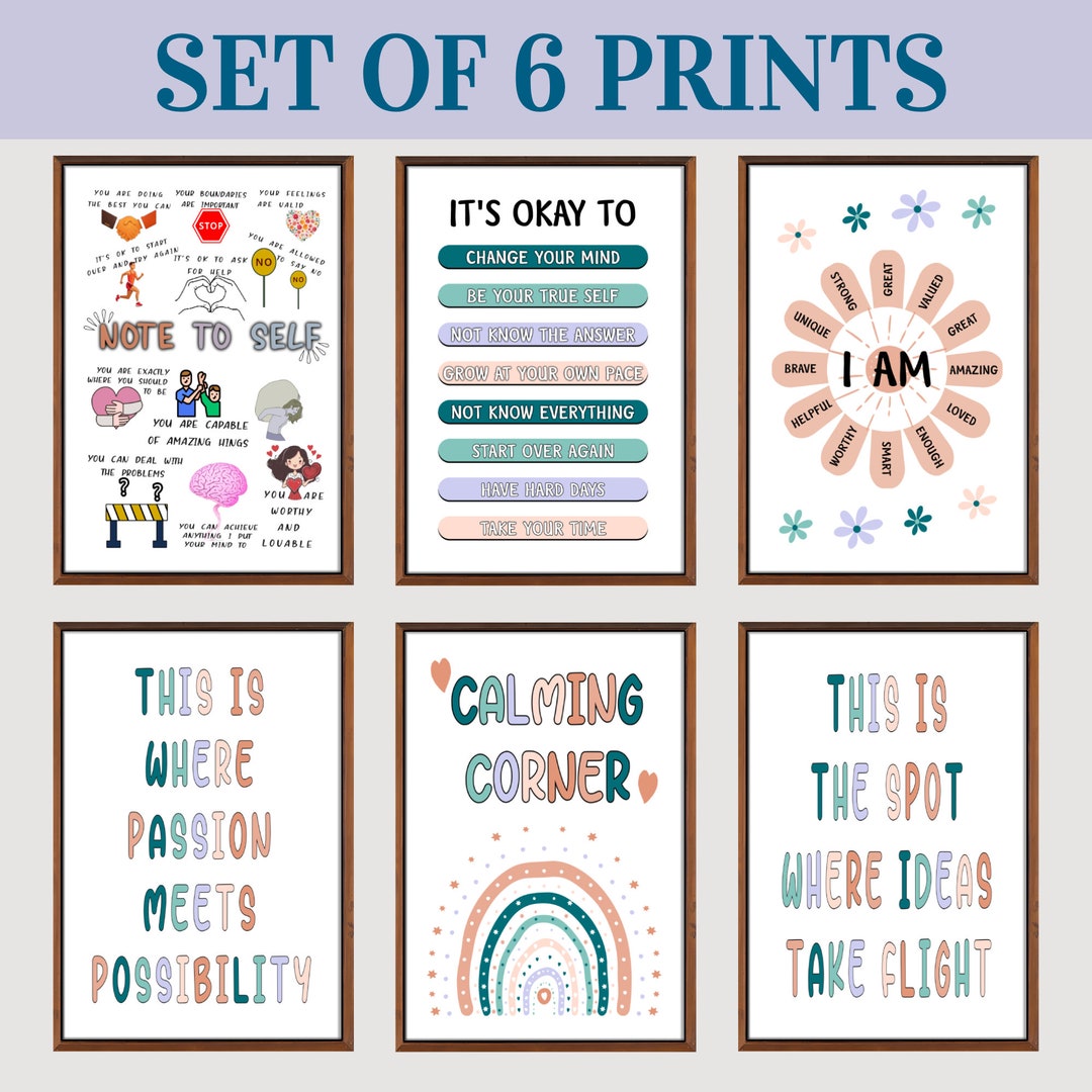 Digital Prints for Therapy Office Set of 6, Mental Health Posters ...