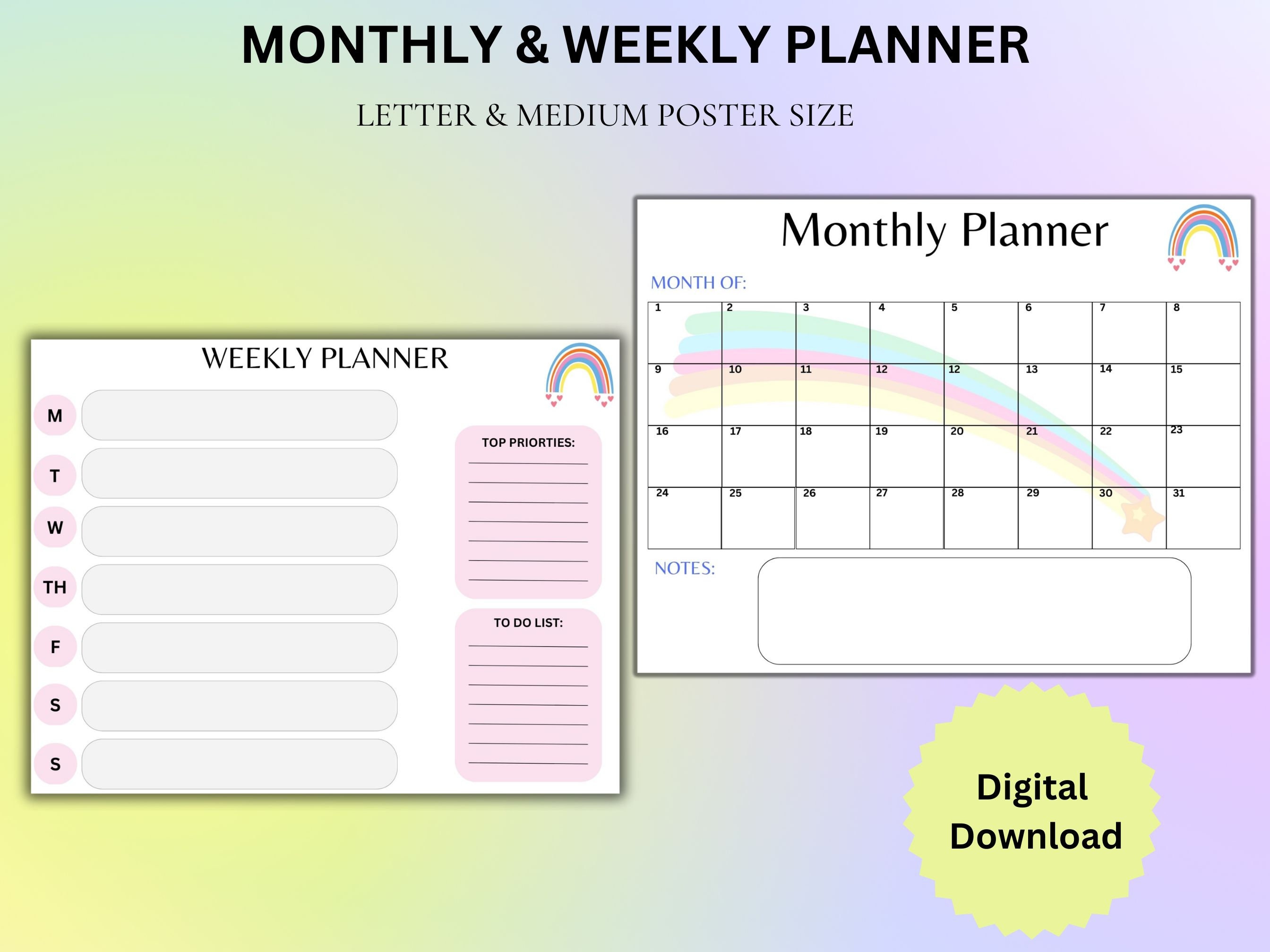 Printable Weekly Planner Printable Monthly Planner Productivity Planner ...