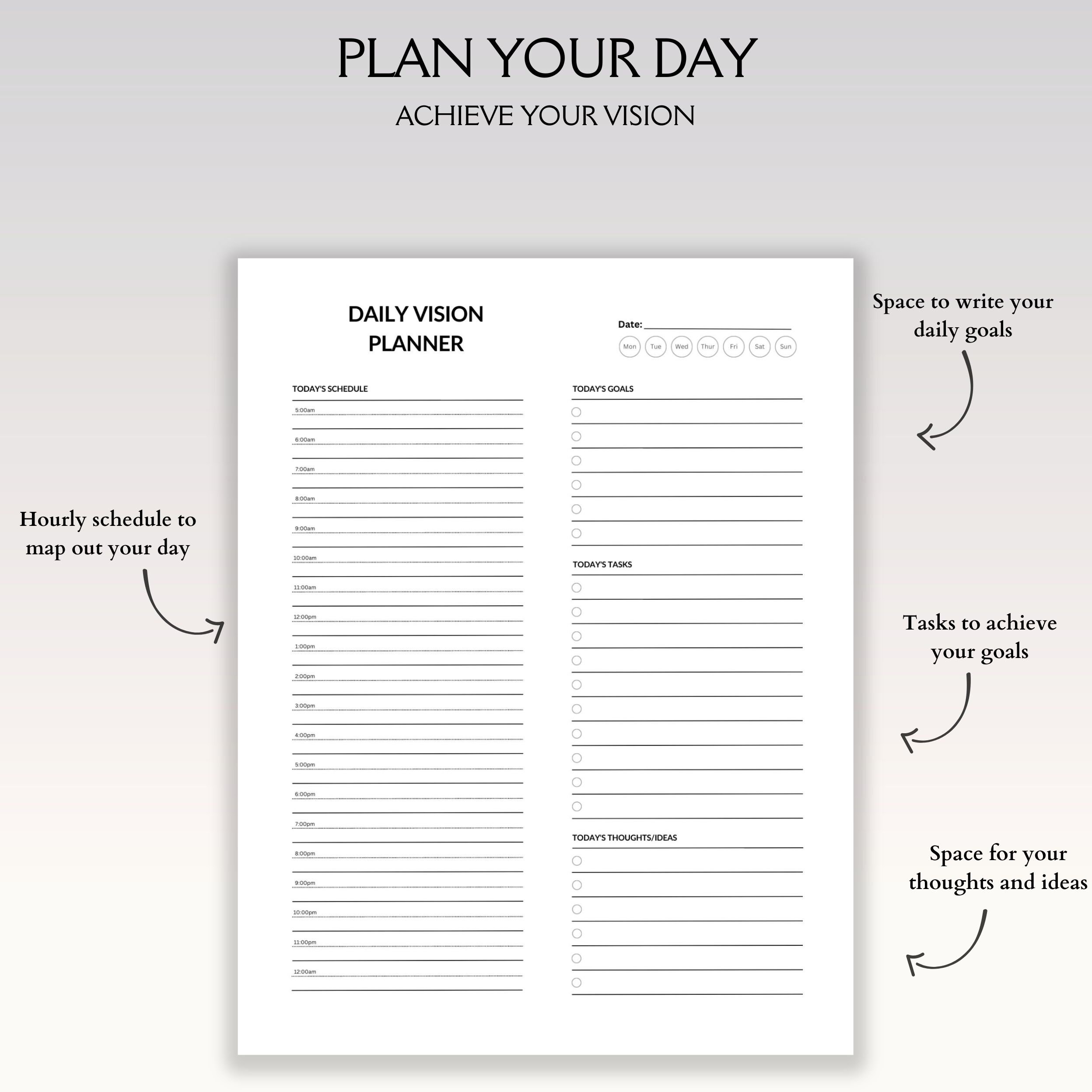 Printable Daily Vision Planner Productivity Planner Time Blocking ...