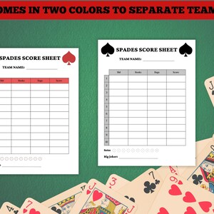 Spades Score Card Printable Spades Score Sheet Spades Game Night ...