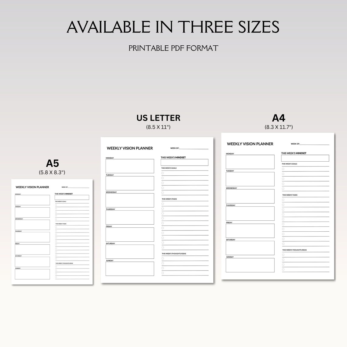 Printable Weekly Planner Weekly Vision Planner Productivity Planner ...