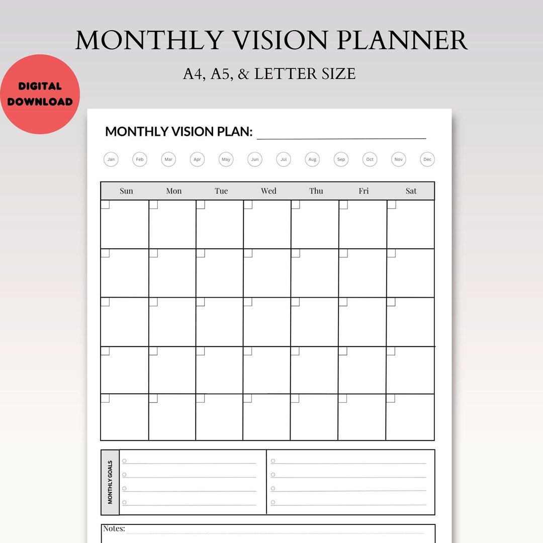 Printable Monthly Planner Monthly Vision Planner Productivity Planner ...