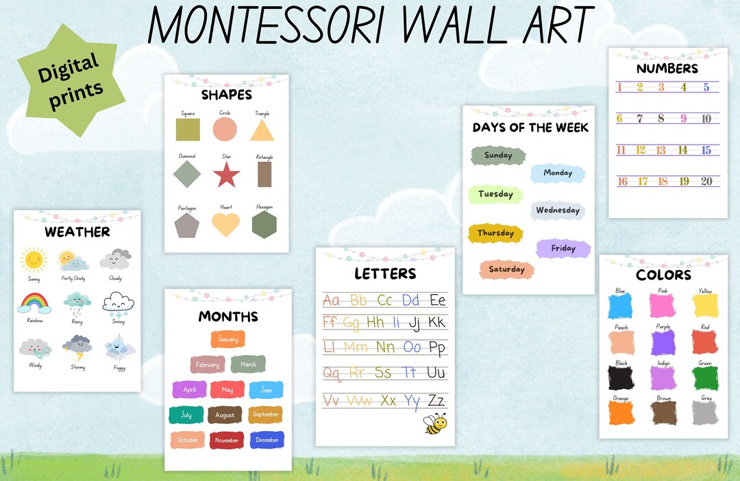 Montessori Wall Art Kids Bedroom Decor Toddler Playroom Wall Art for ...