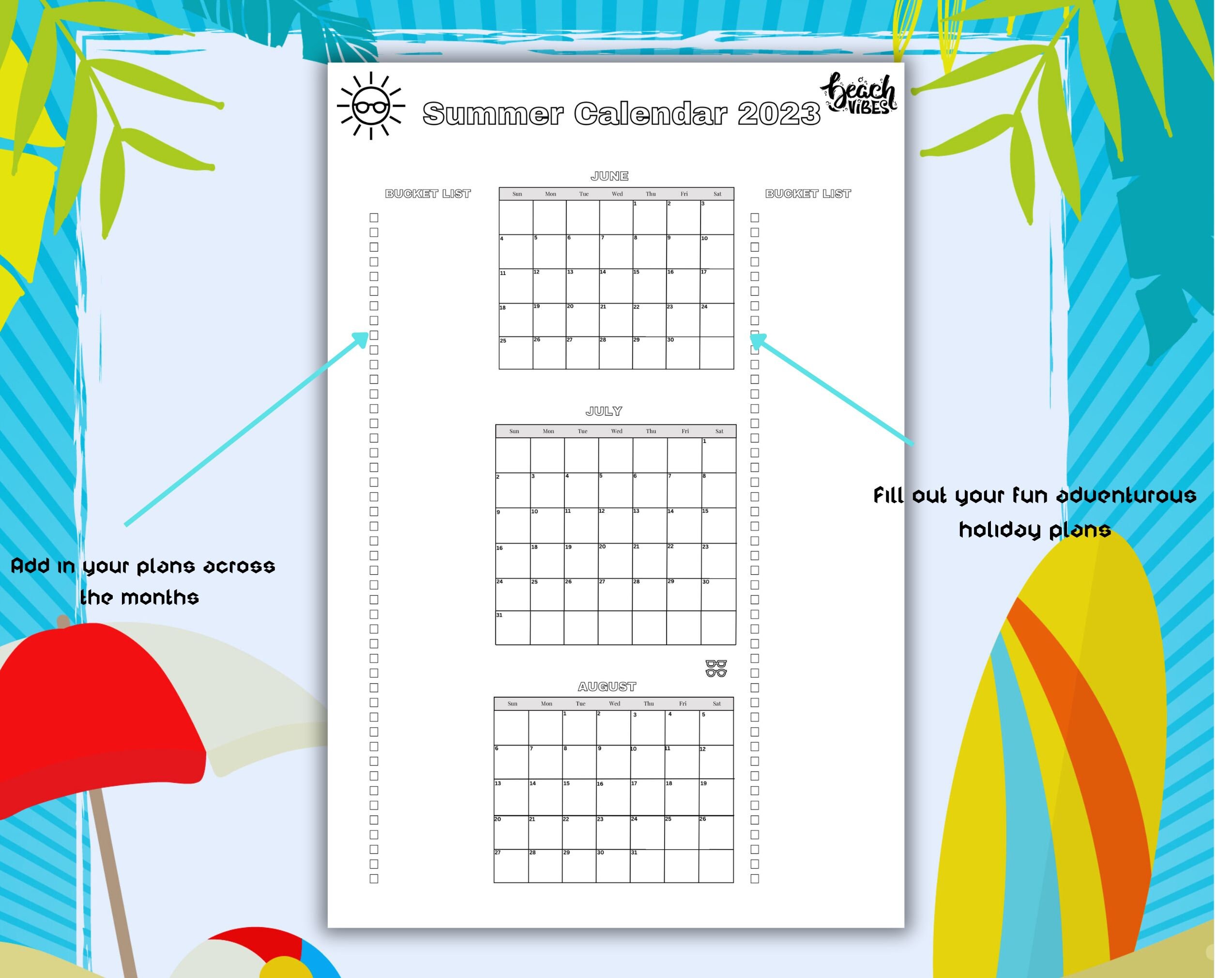 Summer Calendar Plan Fun Summer Bucket List Summer Tracker Fun Summer ...