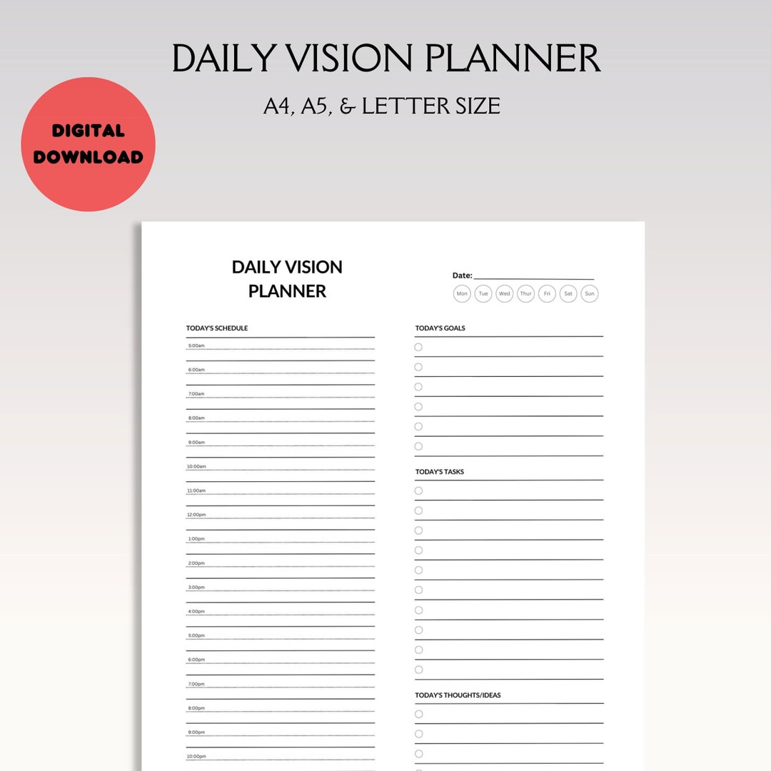 Printable Daily Vision Planner Productivity Planner Time Blocking ...