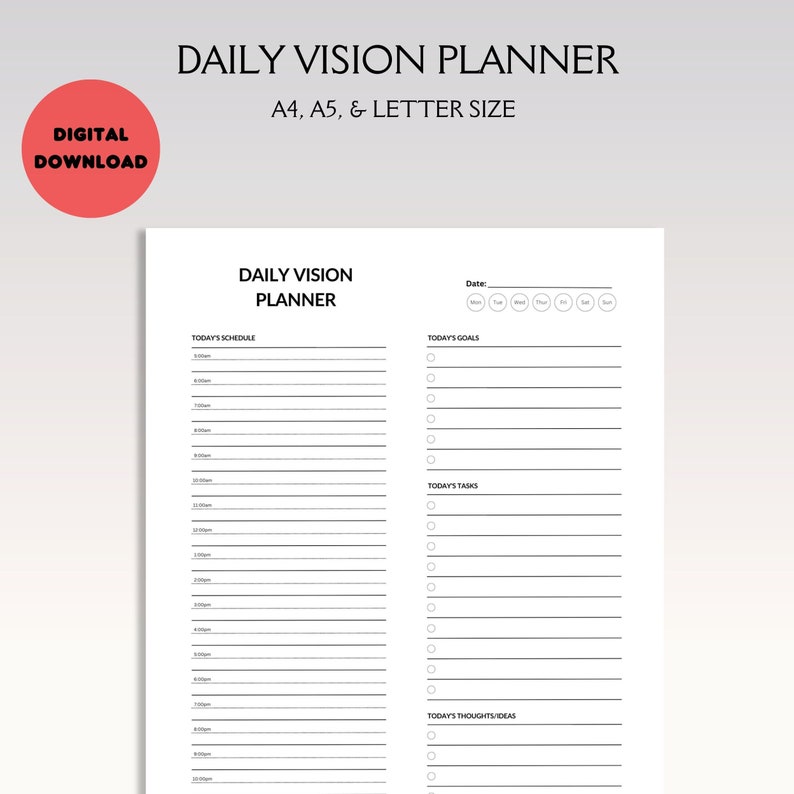 Printable Daily Vision Planner Productivity Planner Time Blocking ...