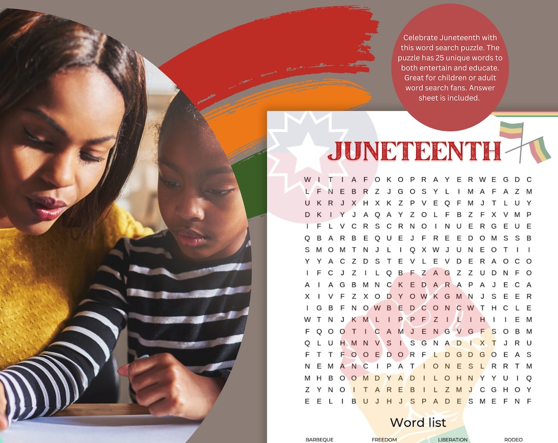 Juneteenth Word Search Puzzle Juneteenth Summer Word Search African ...