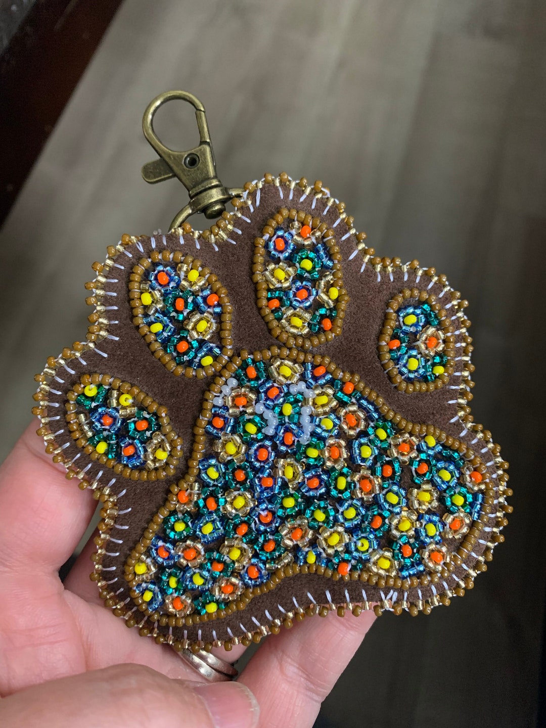 Beaded Paw Print Keychain - Etsy