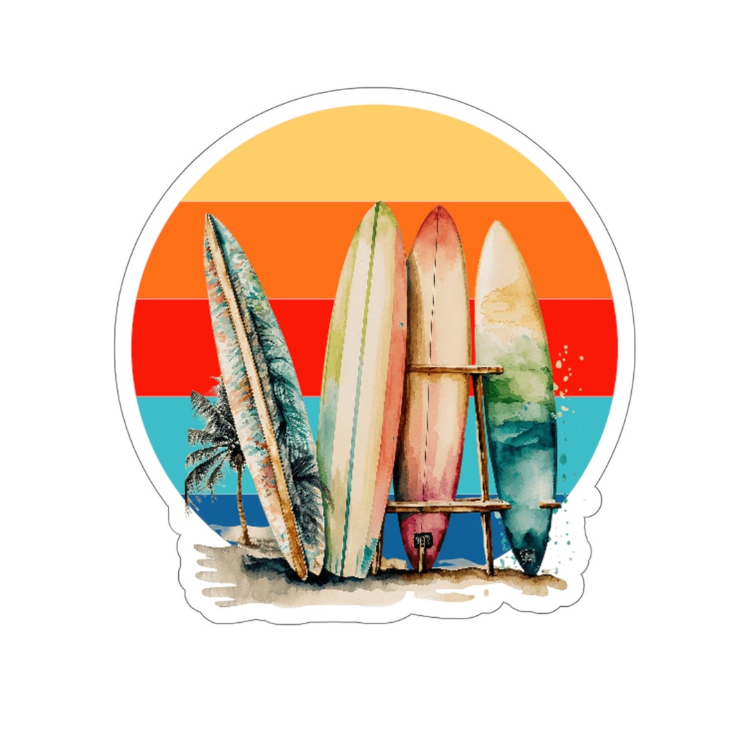 Tropical Beach Surf Boards Sticker - Etsy