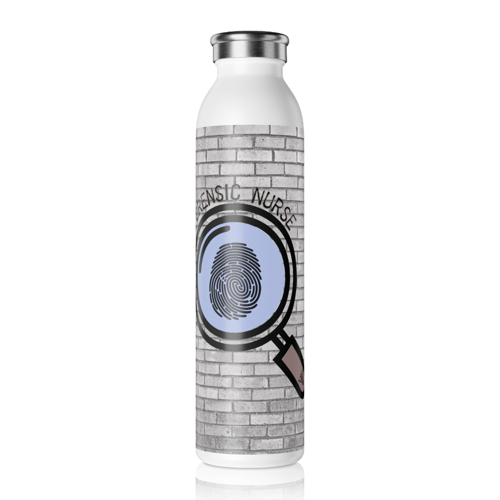Forensic Nurse Fingerprint Under a Magnifying Glass Slim Water Bottle ...
