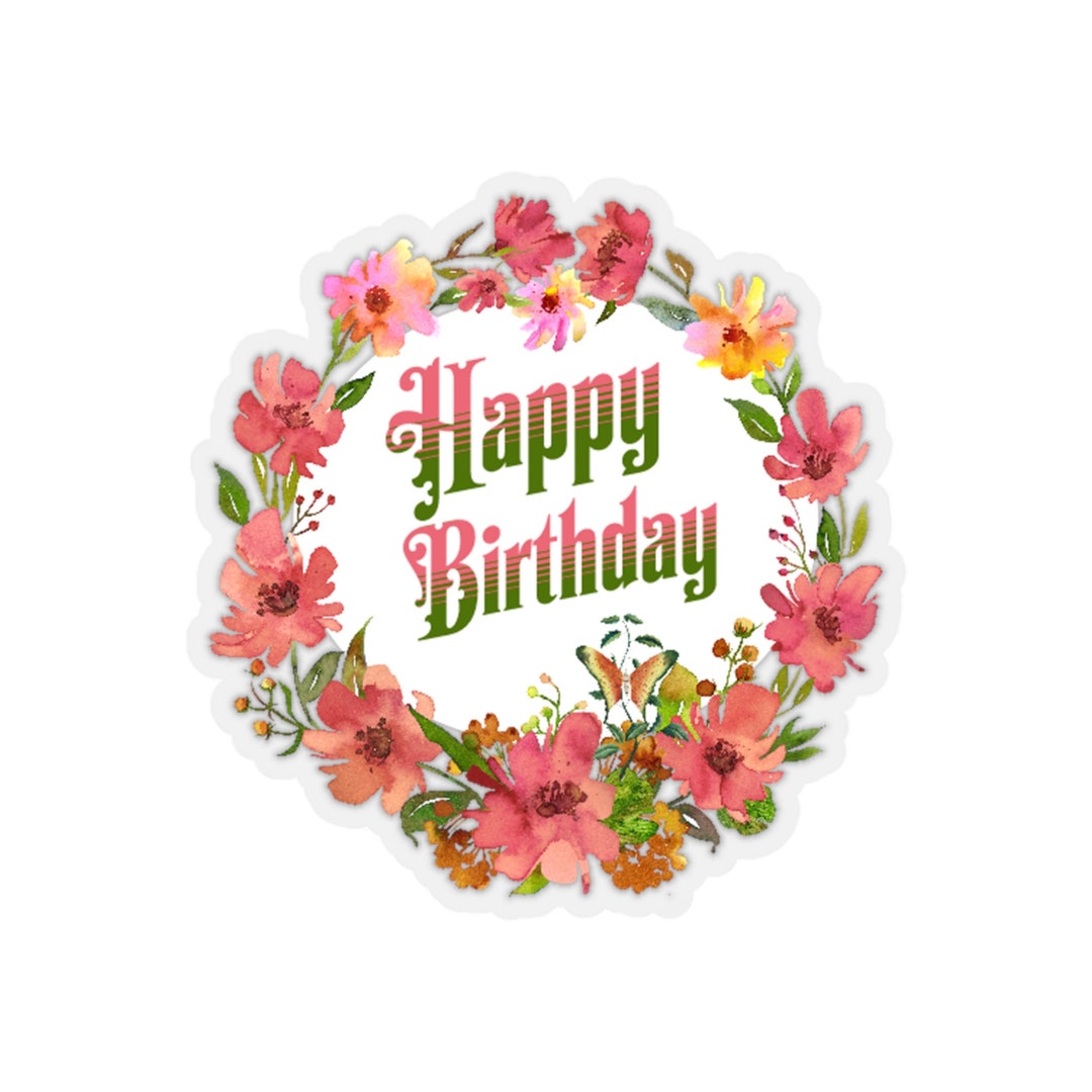 Happy Birthday Flower Wreath Sticker - Etsy
