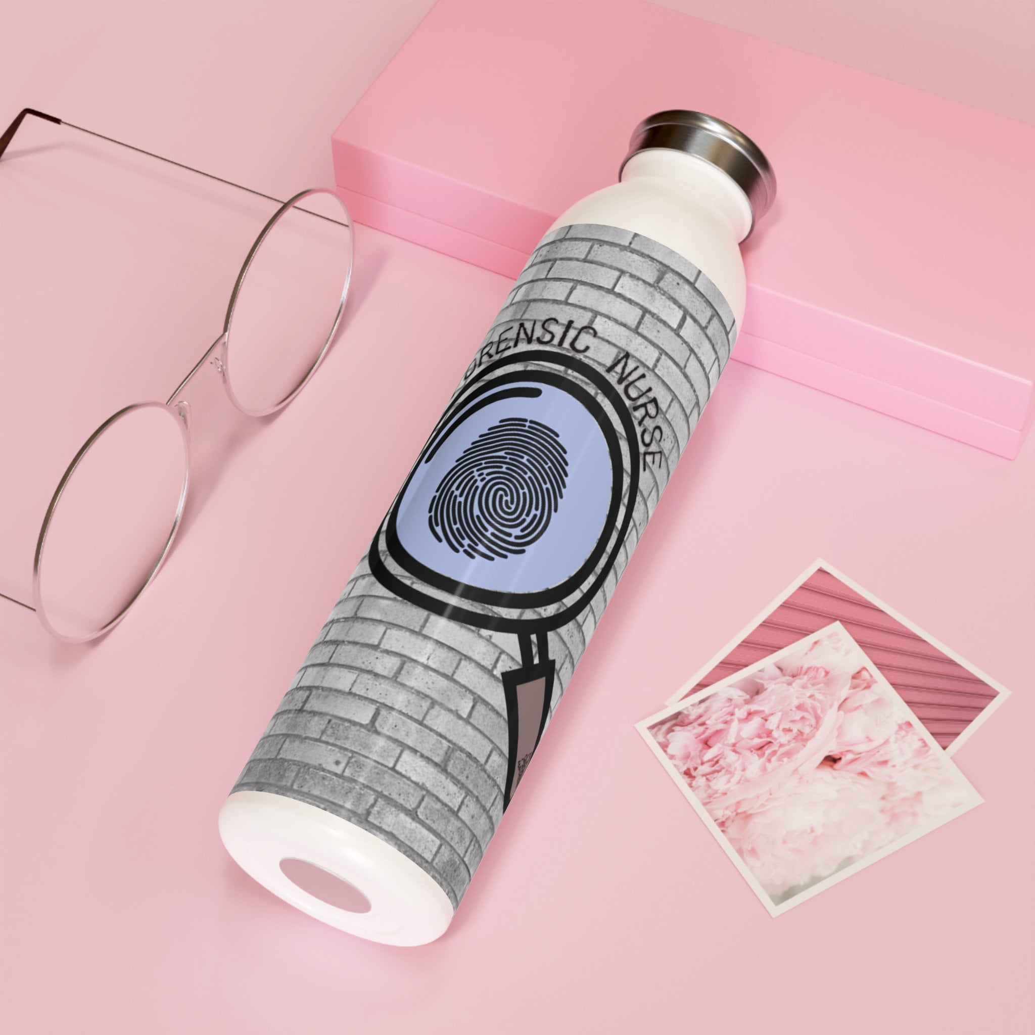 Forensic Nurse Fingerprint Under a Magnifying Glass Slim Water Bottle ...