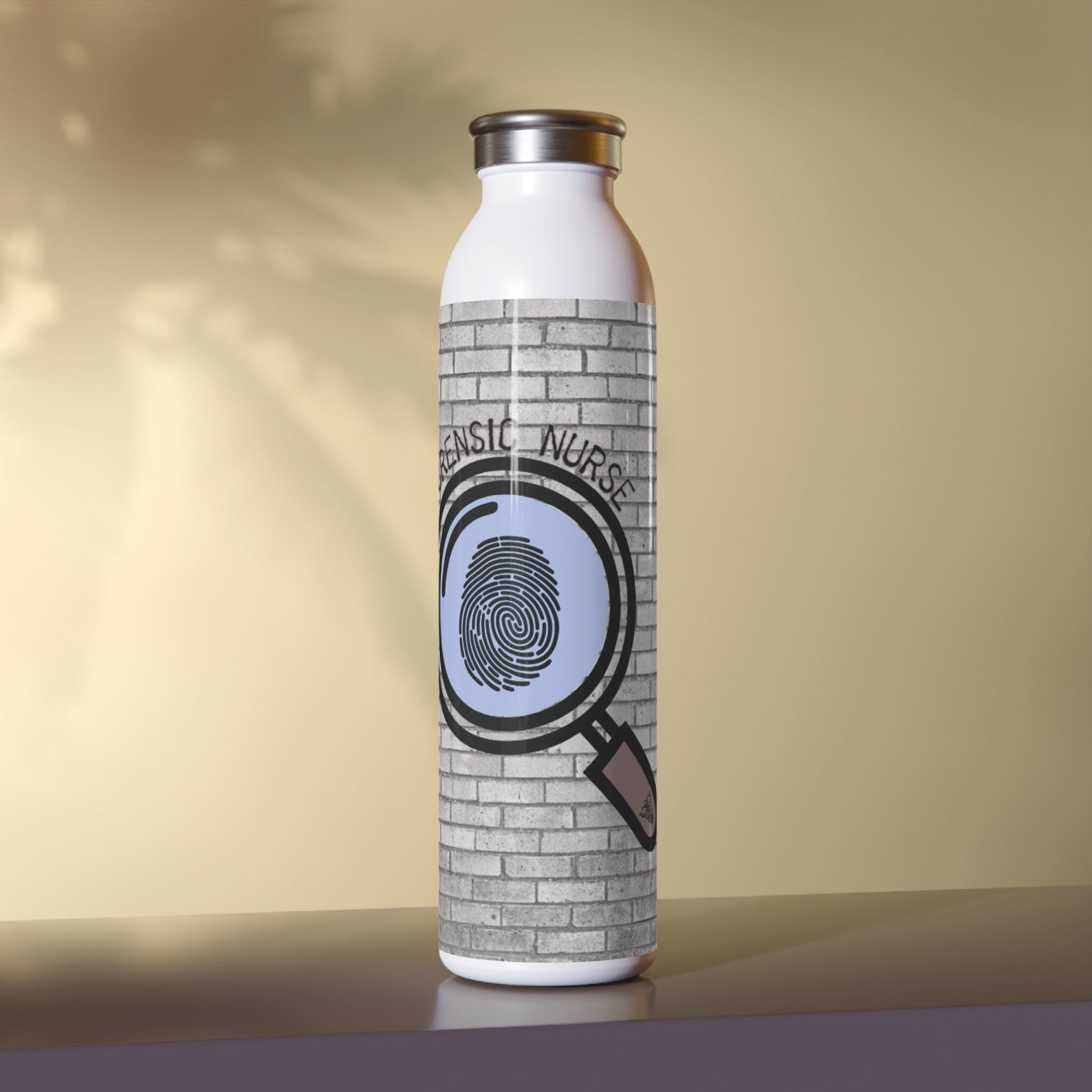 Forensic Nurse Fingerprint Under a Magnifying Glass Slim Water Bottle ...