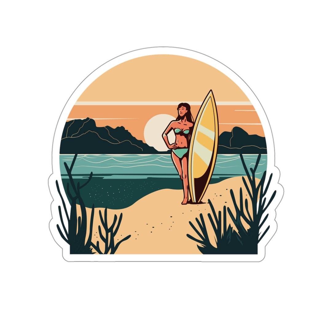 Own the Wave Female Tropical Beach Surfer Sticker - Etsy