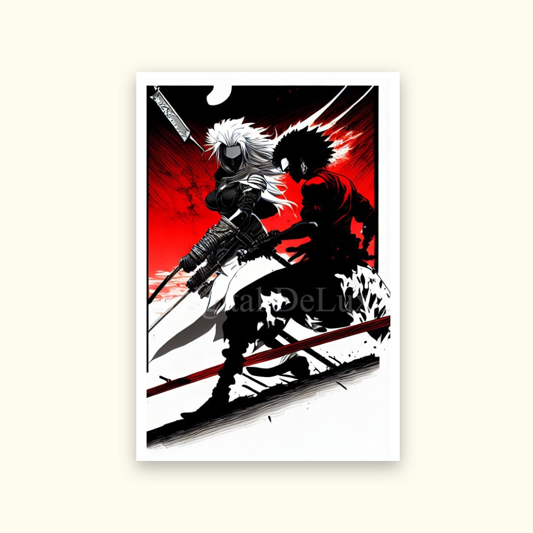 Afro Samurai Woman Comic Battle Sequence Black and White - Etsy