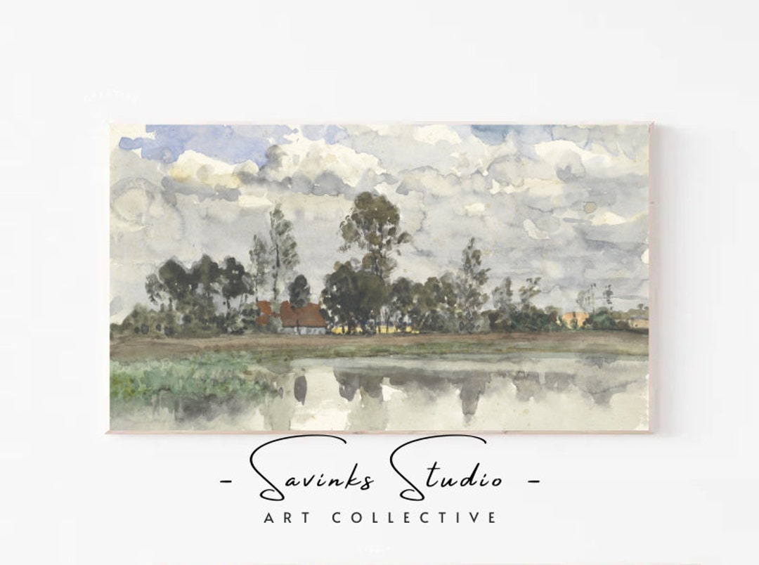 Watercolor Landscape Spring Frame TV Art, Farmhouse Digital Download - Etsy