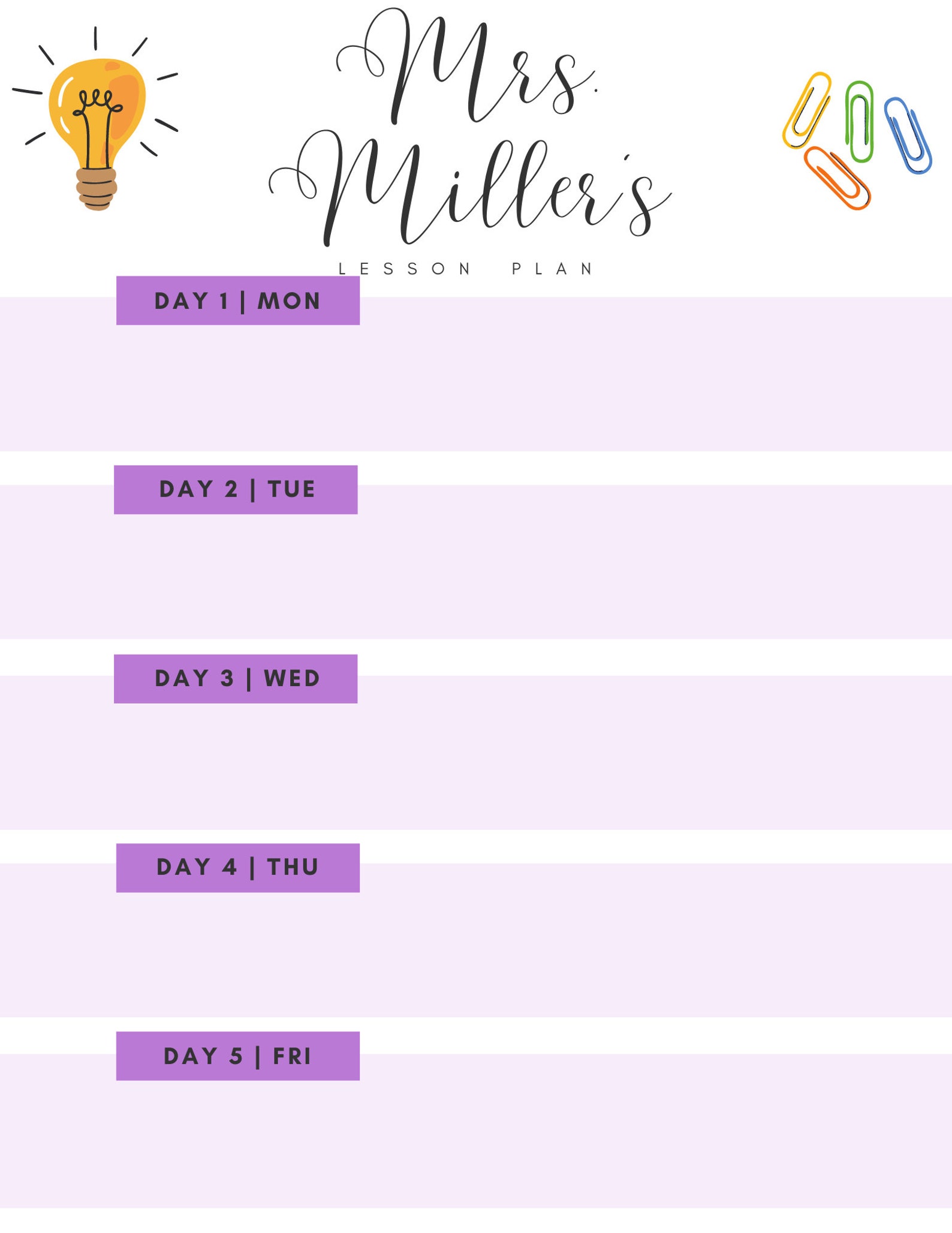 Printable Weekly Class Planner *digital - Etsy
