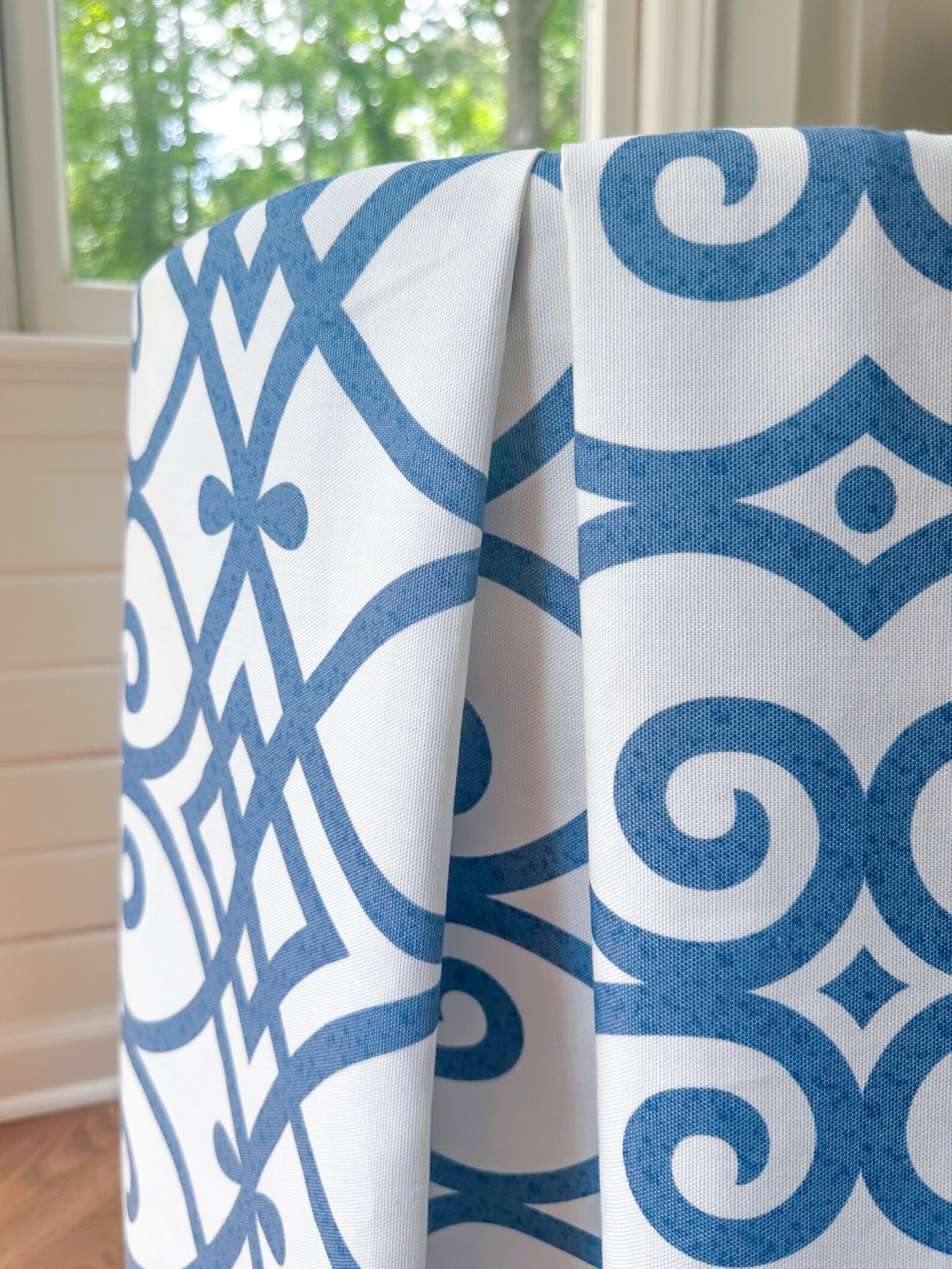 Handmade Box Pleated Round Tablecloth | Tableskirt | White, Blue ...
