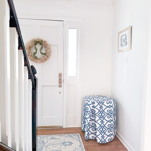 Handmade Box Pleated Round Tablecloth | Tableskirt | White, Blue ...