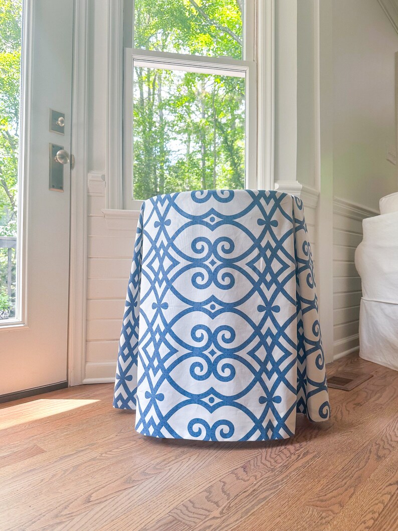 Handmade Box Pleated Round Tablecloth | Tableskirt | White, Blue ...