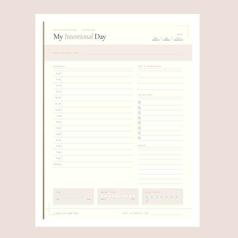 Minimalist Daily Planner Printable | Undated PDF | Daily Schedule, To ...