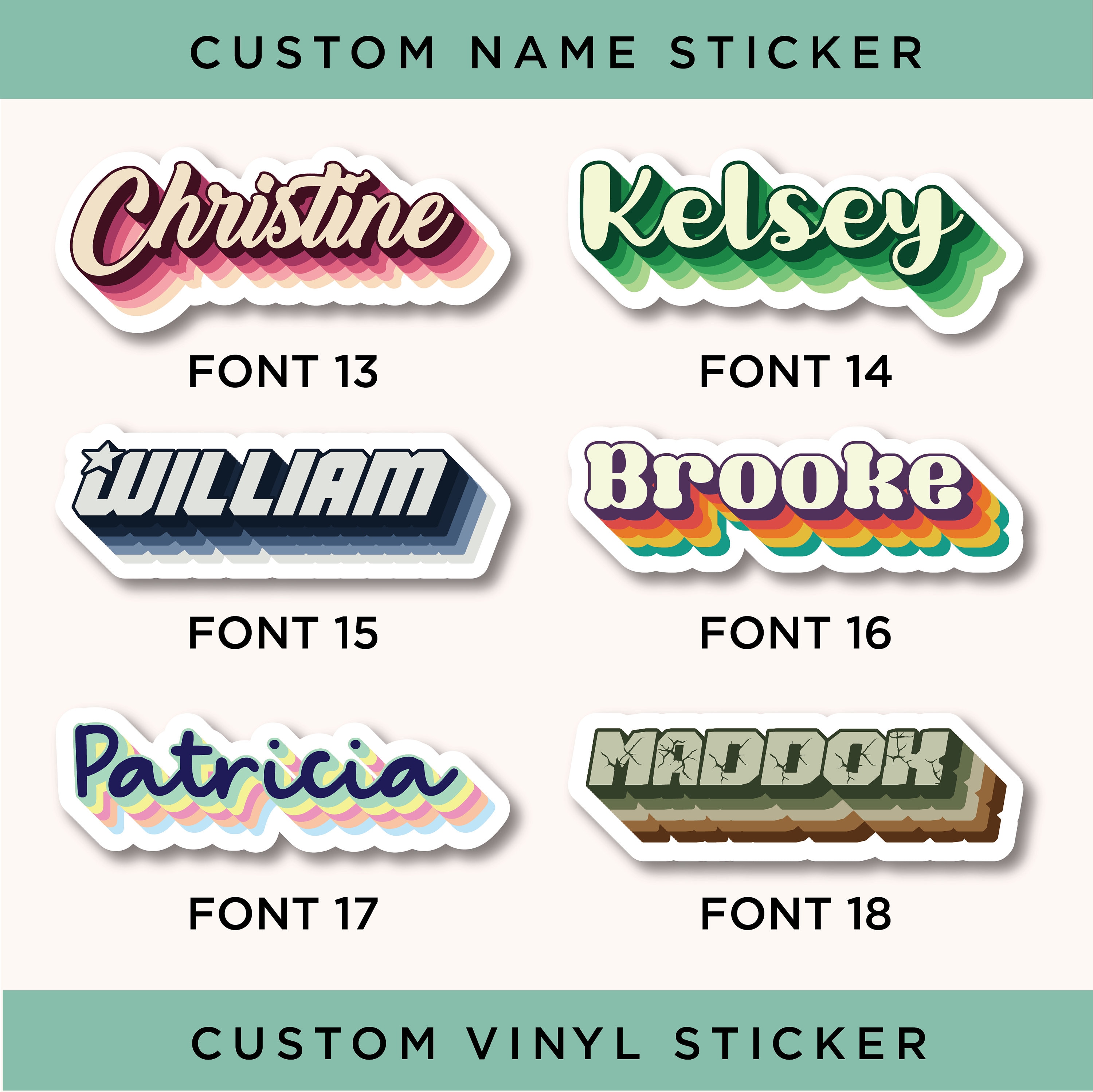 Rainbow Name Sticker, Custom Retro Name Sticker, Name Stickers Retro ...