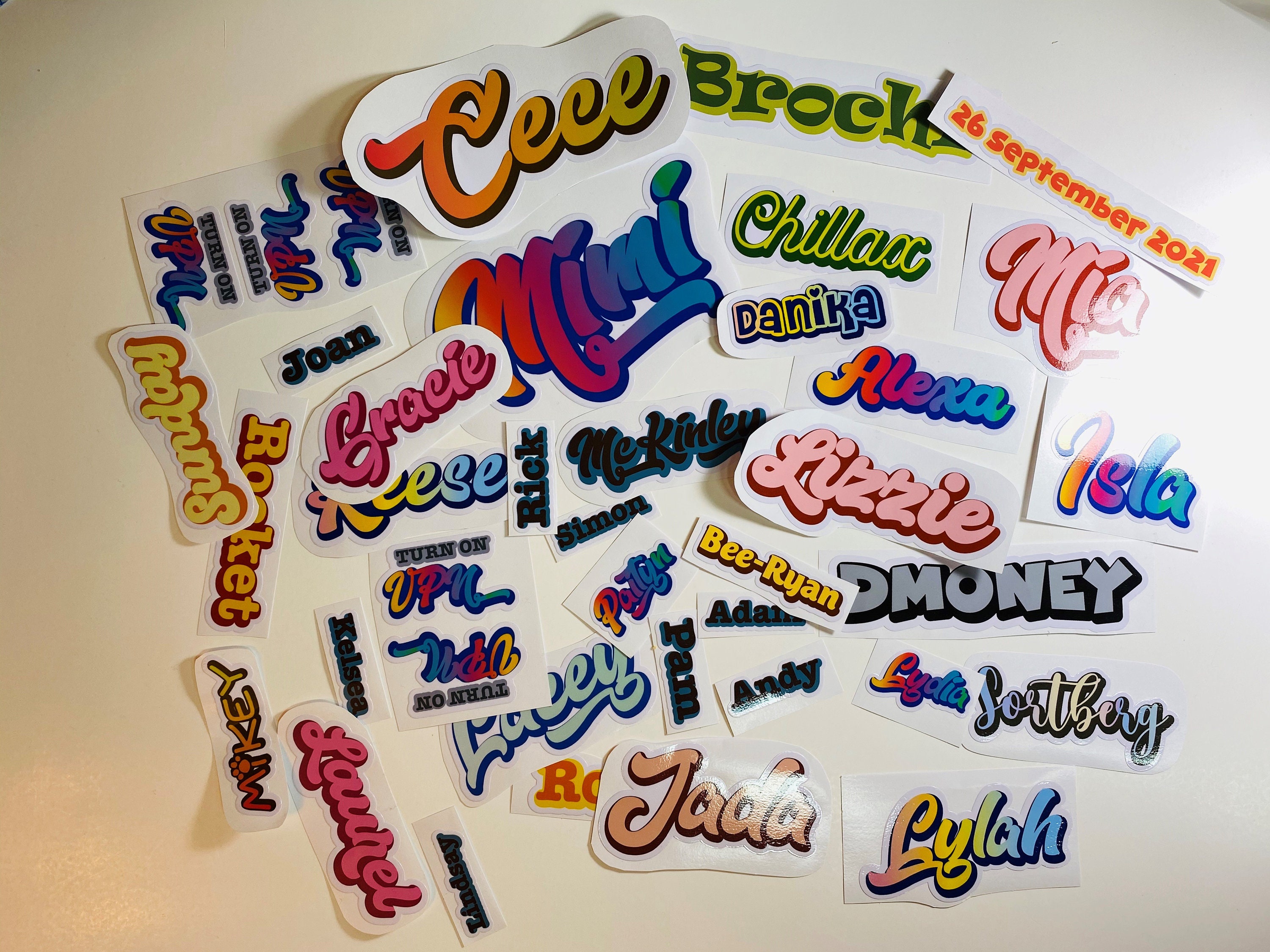 Rainbow Name Sticker, Custom Retro Name Sticker, Name Stickers Retro ...