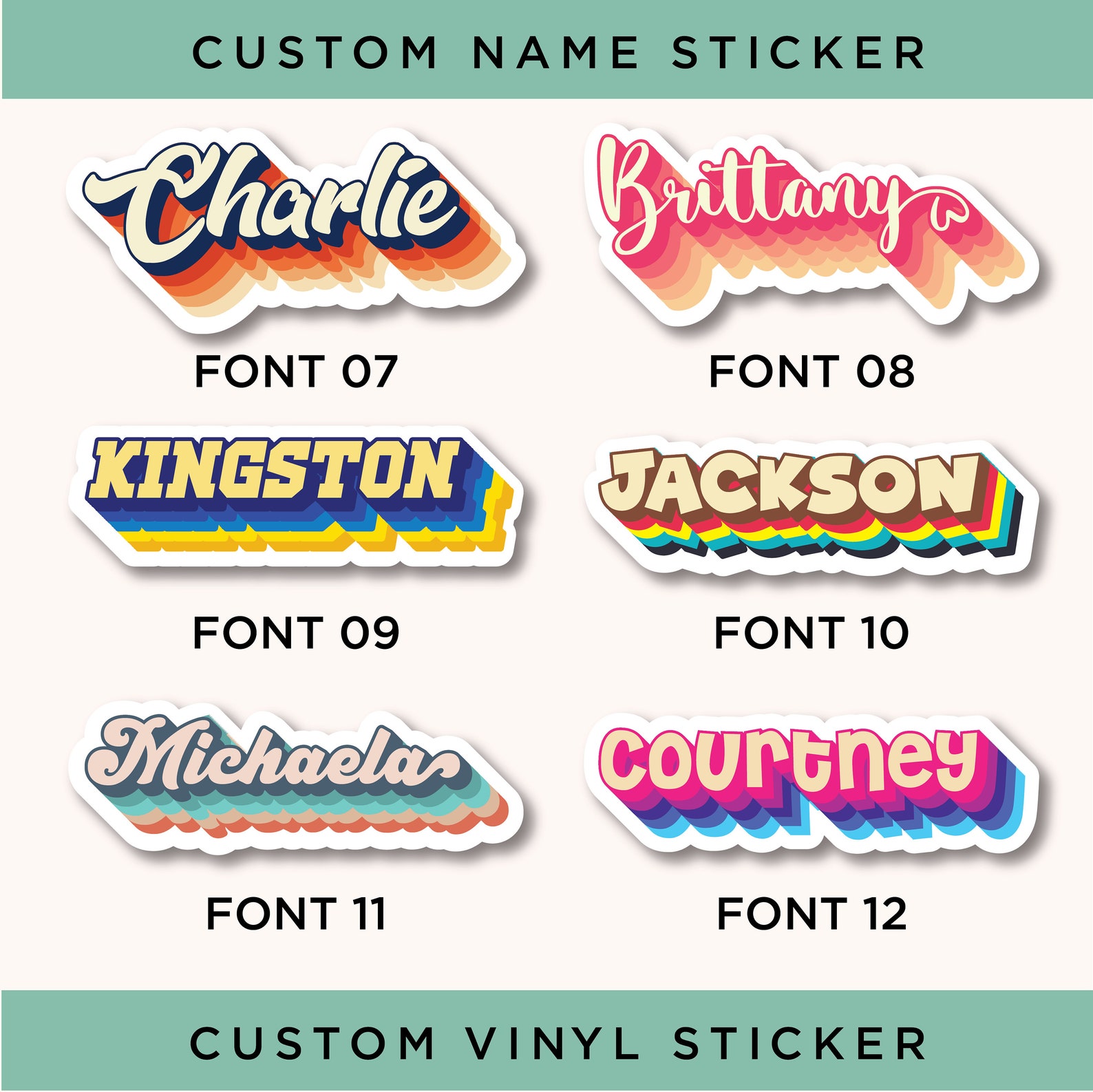 Rainbow Name Sticker, Custom Retro Name Sticker, Name Stickers Retro ...